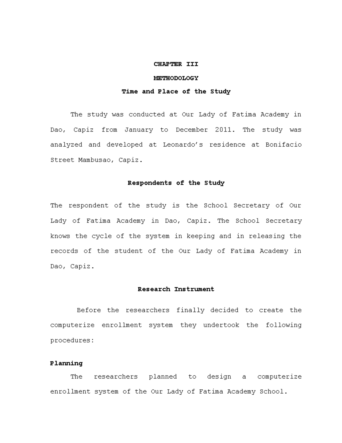 Chapter III - My part III Research - CHAPTER III METHODOLOGY Time and ...