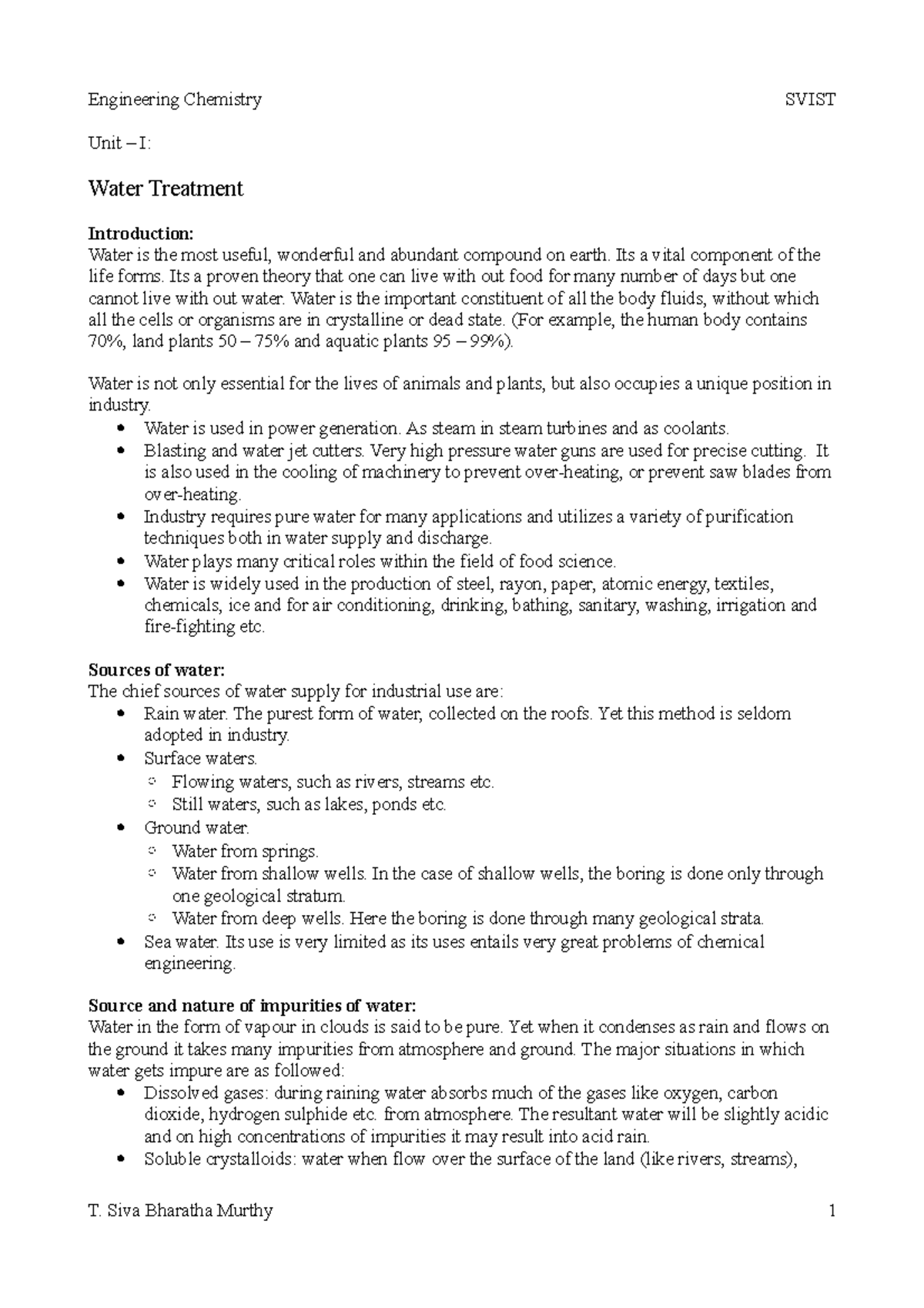 23180395 Engineering Chemistry Unit I Water Treatment - Unit – I: Water ...