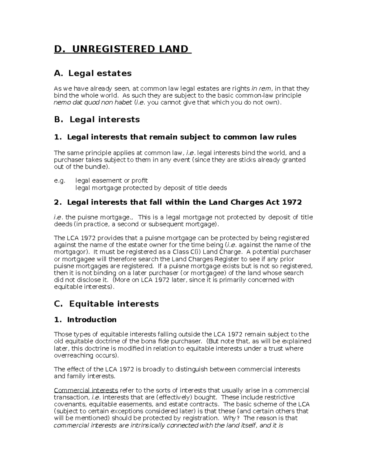 D Unregistered land - Property 2 18-19 - D. UNREGISTERED LAND A. Legal ...