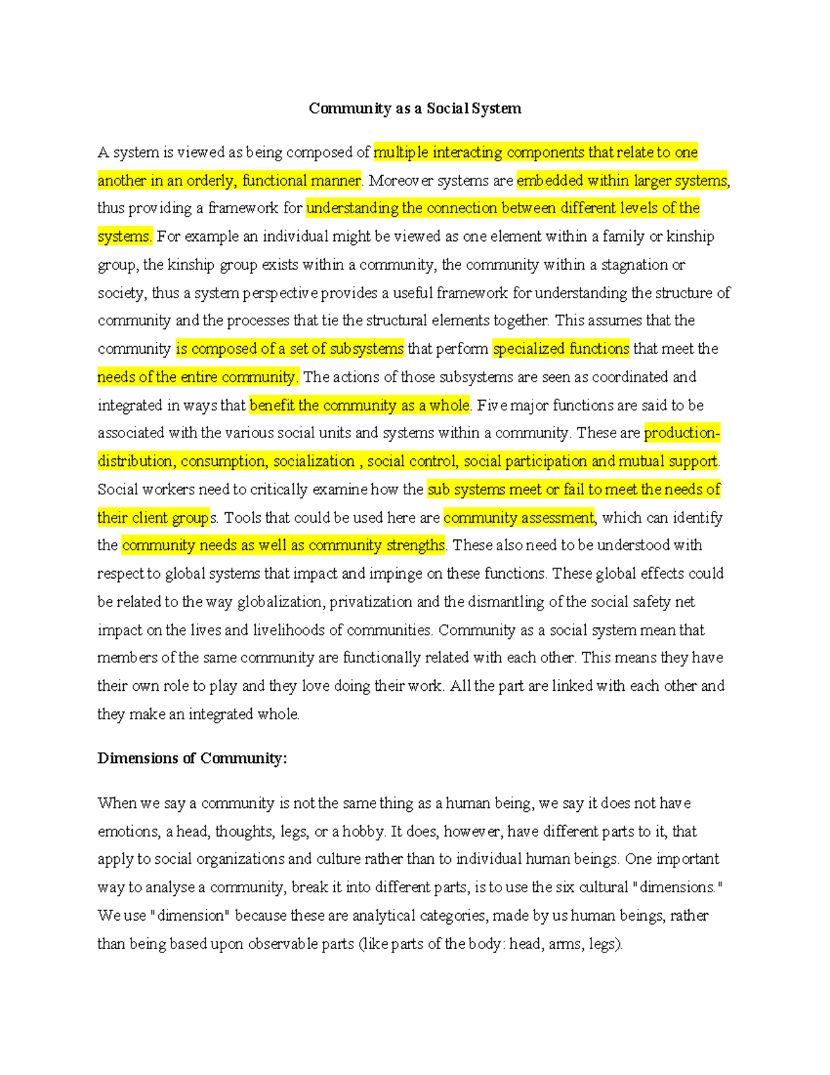Unit 6 Community as a Social System - Community as a Social System A ...