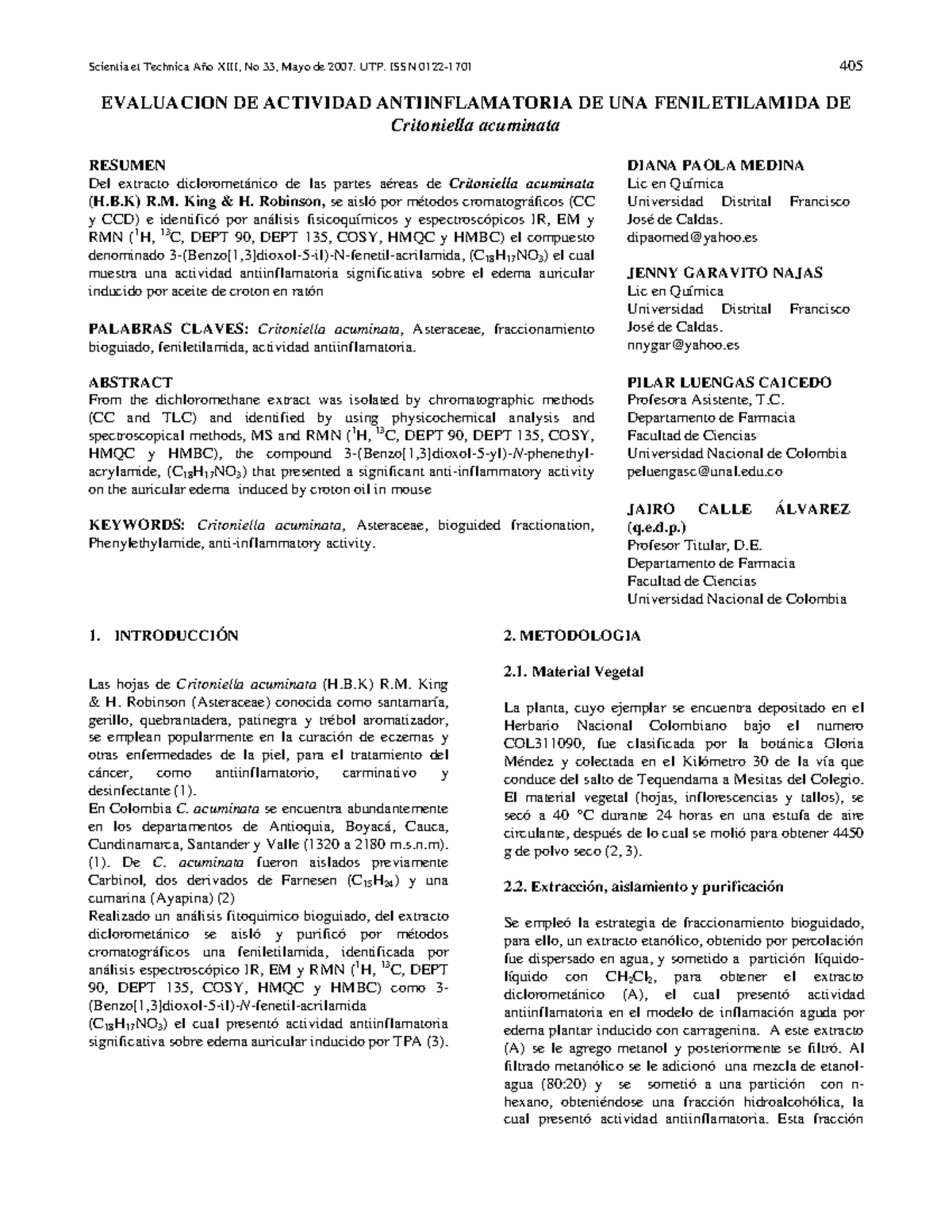Dialnet-Evaluacion De Actividad Antiinflamatoria De Una Fenileti-4812138 - Scientia et Technica ...