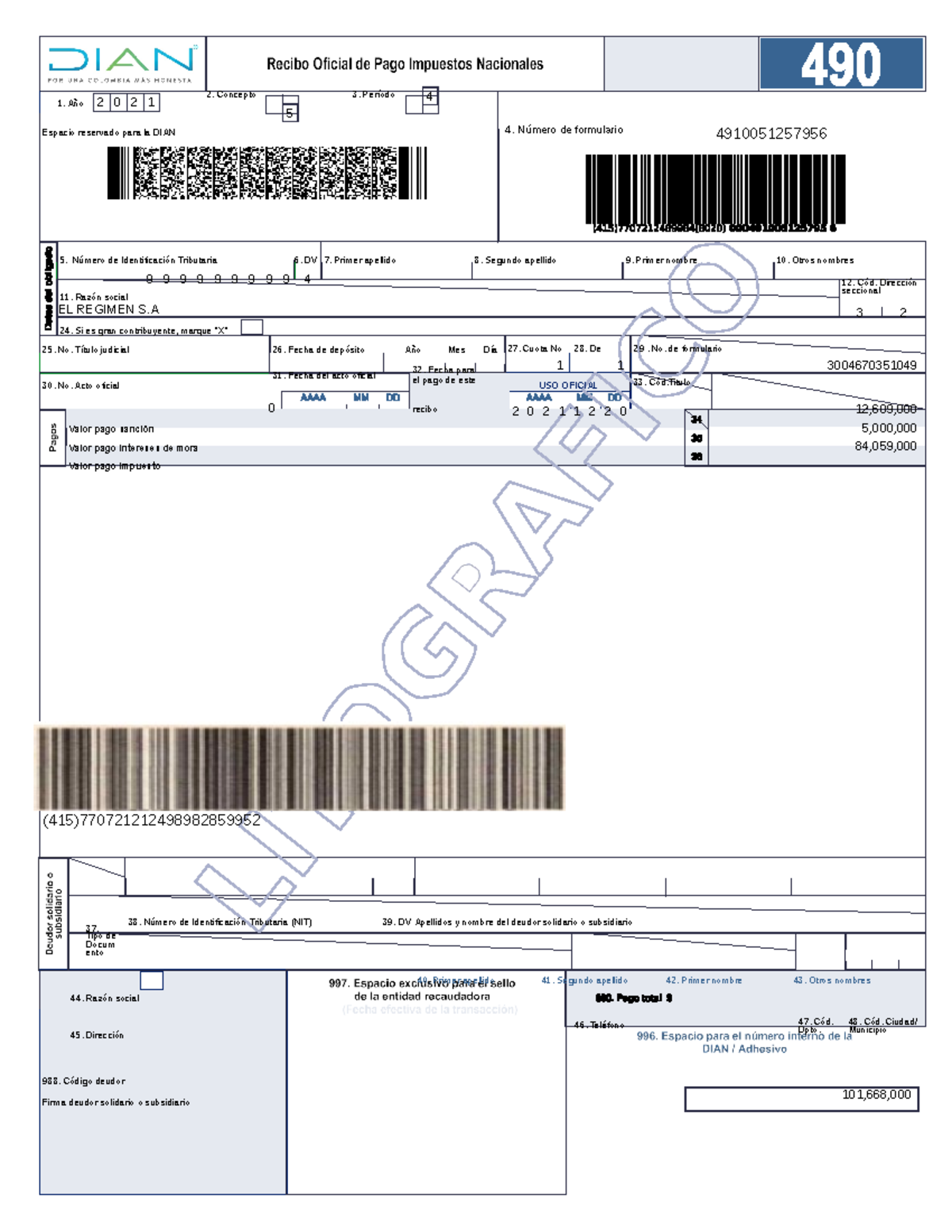 4901 - Procedimiento tributario recibo 490 - Año 2 0 2 1 2. Concepto 3 ...