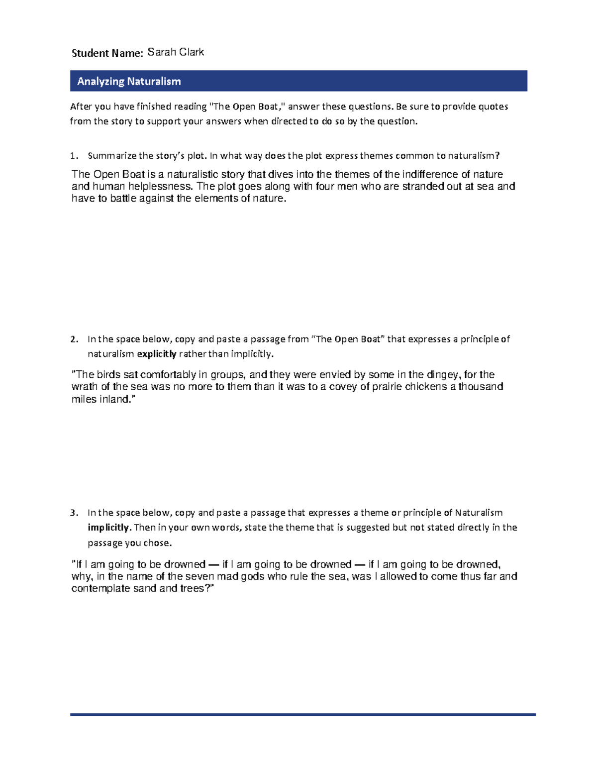 Analyzing Naturalism - english - Student Name: Analyzing Naturalism ...
