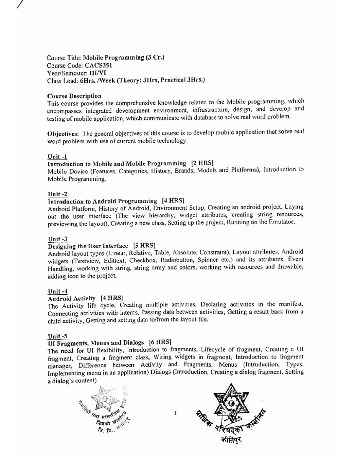 CACS351-Mobile-Programming - Mobile Programming - Studocu