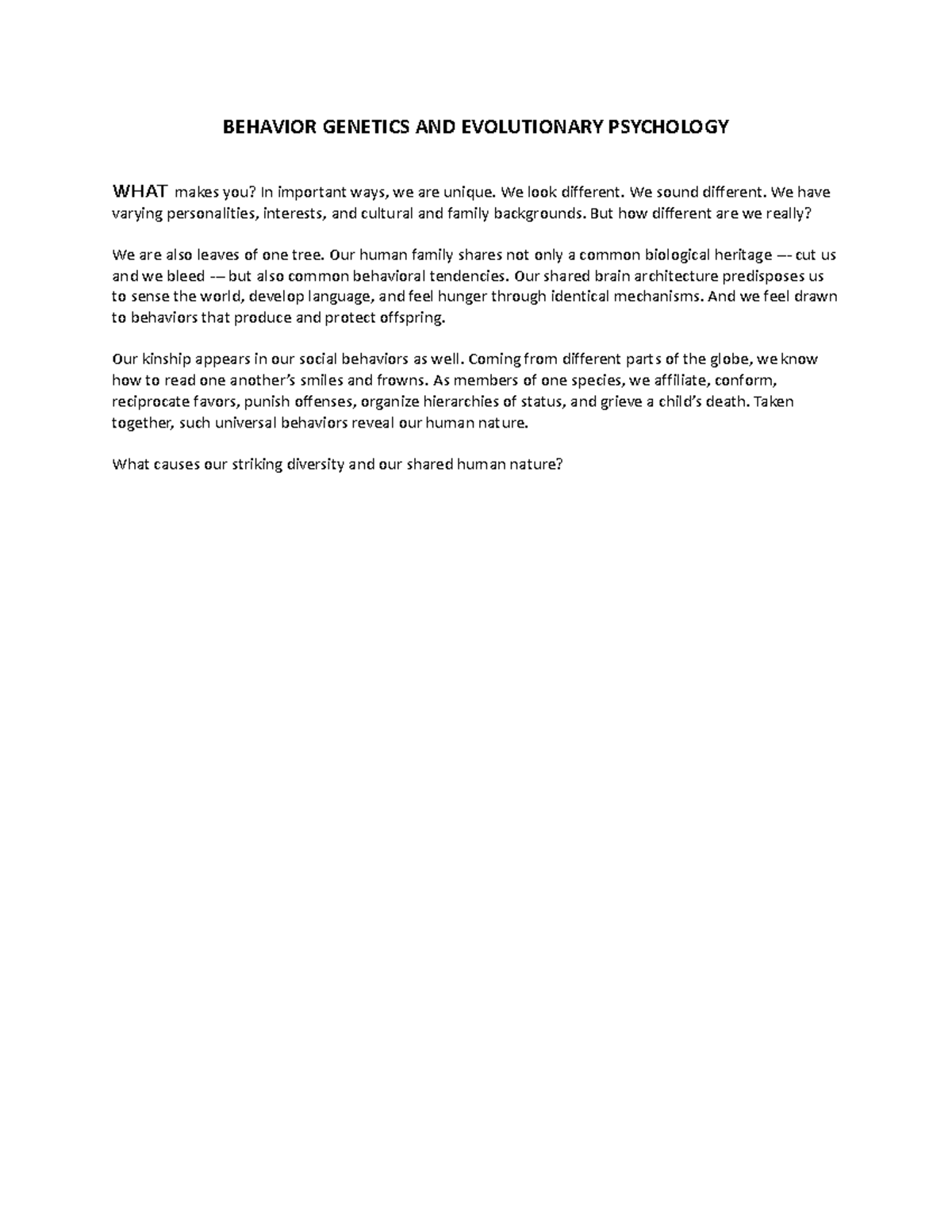 Behavior Genetics AND Evolutionary Psychology - BEHAVIOR GENETICS AND ...