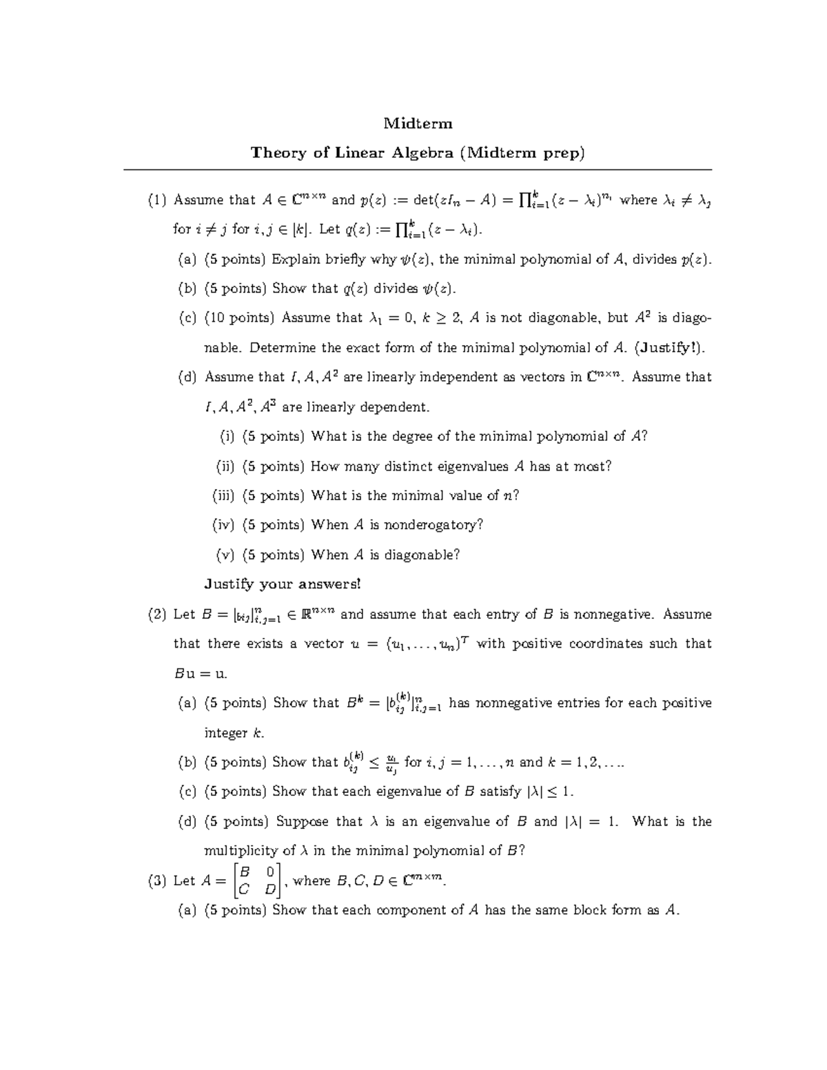 Linearalgebra Midtermprep Midterm Theory Of Linear Algebra Midterm Prep 1 Assume That A ∈