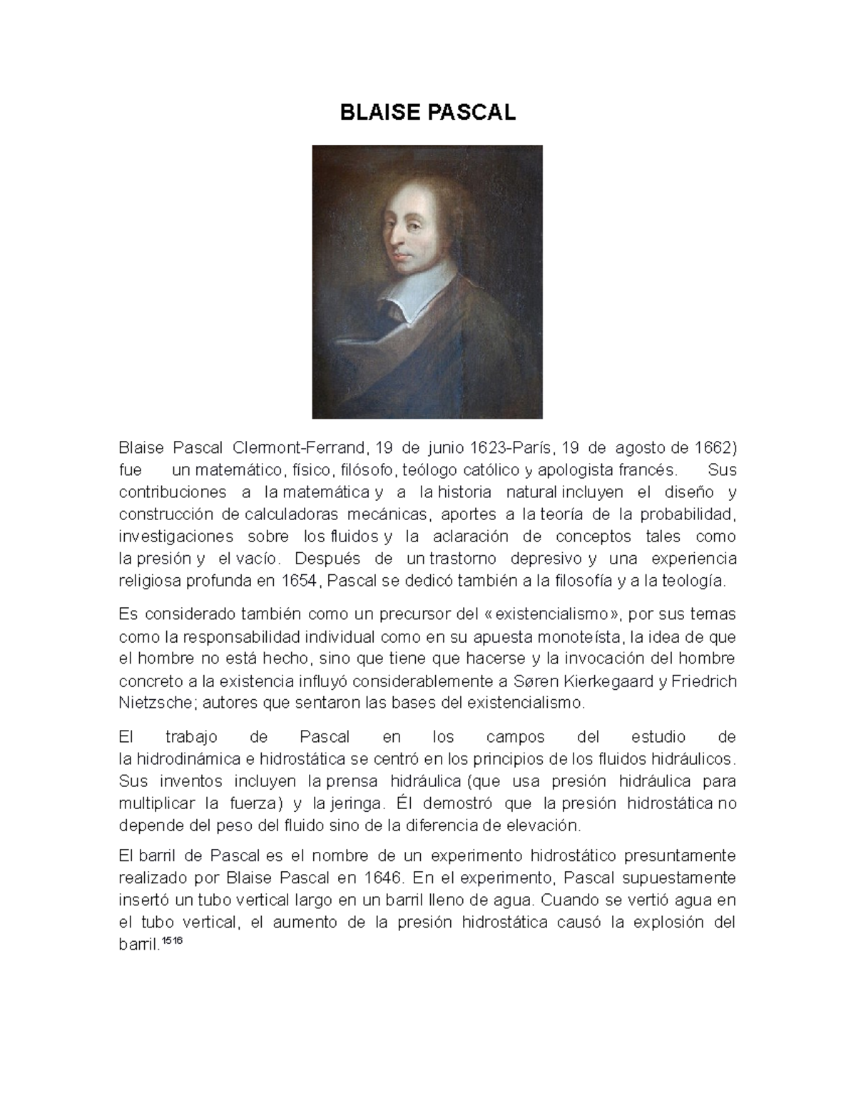 Blaise Pascal - BIBLIOGRAFIA - BLAISE PASCAL Blaise Pascal Clermont ...