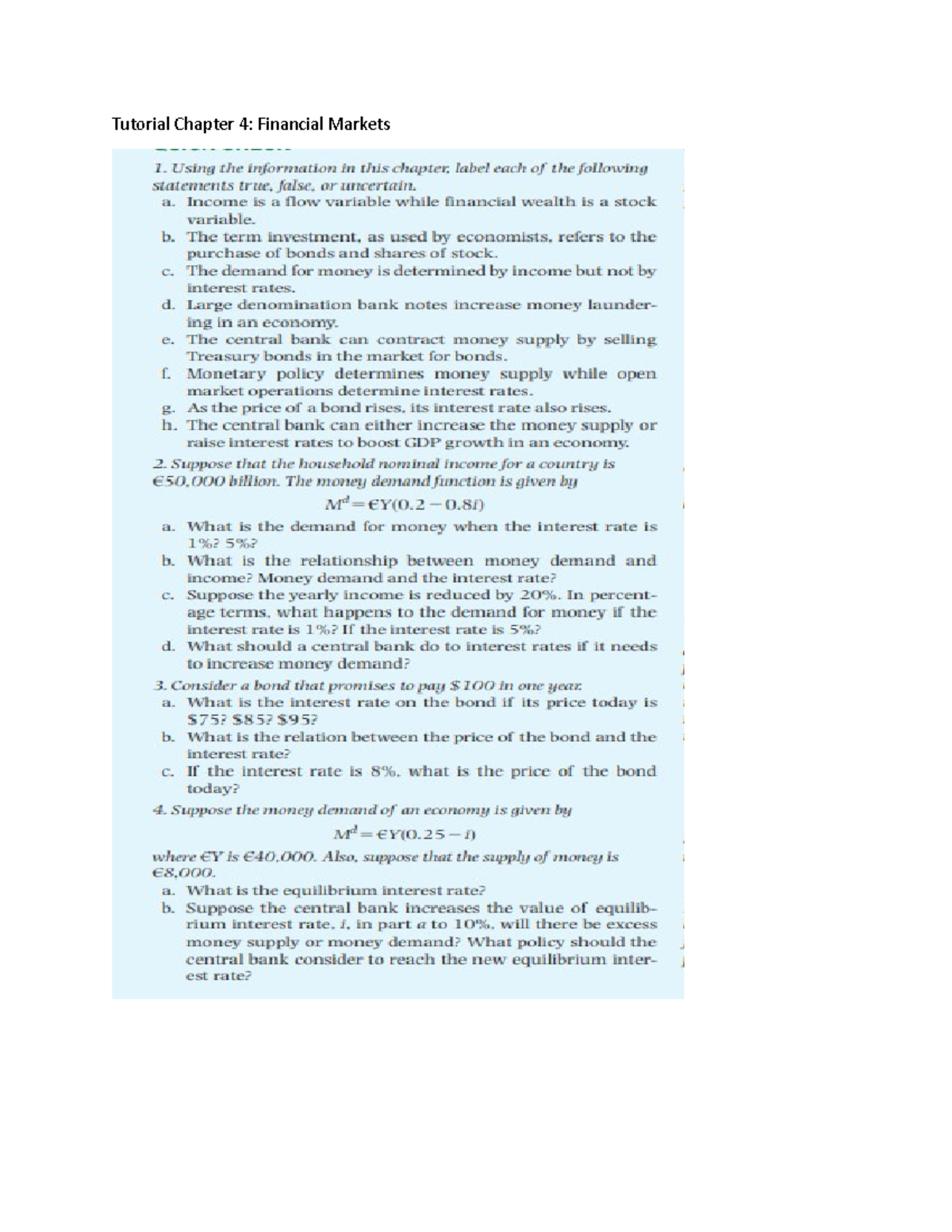 Tutorial Chapter 4- Students - Economics - Tutorial Chapter 4 ...