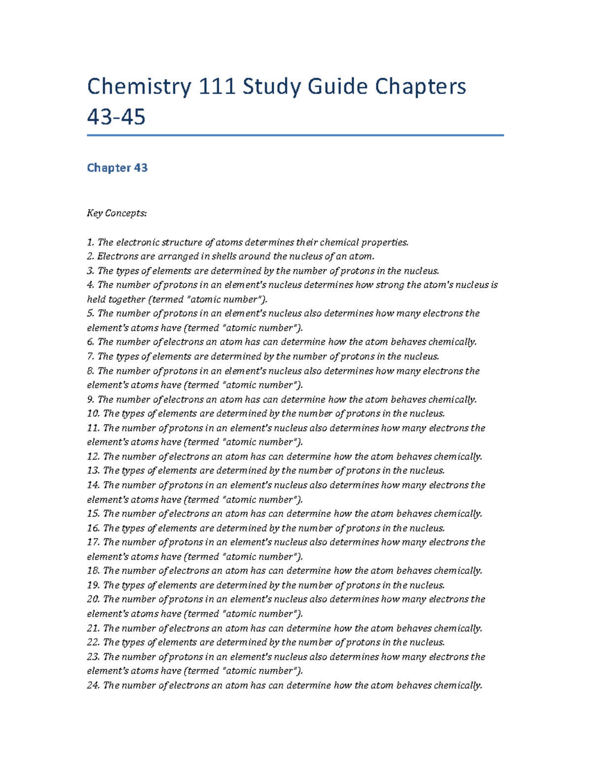 Chemistry 111 Study Guide Chapters 43-45 - Chemistry 111 Study Guide ...