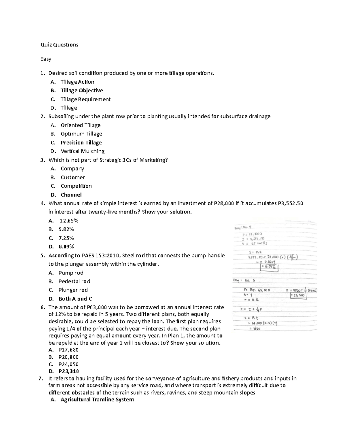 Quiz-Questions - quizzes to lean - Quiz Questions Easy Desired soil condition produced by one or ...