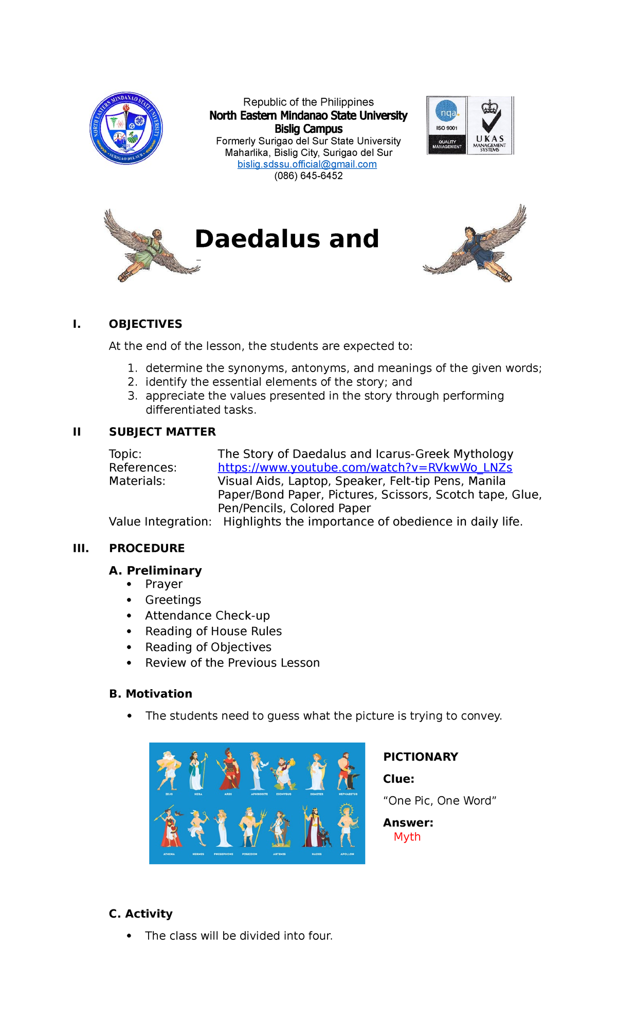 4AS LP pre demo - This is a 4as lesson plan the topic is the story ...