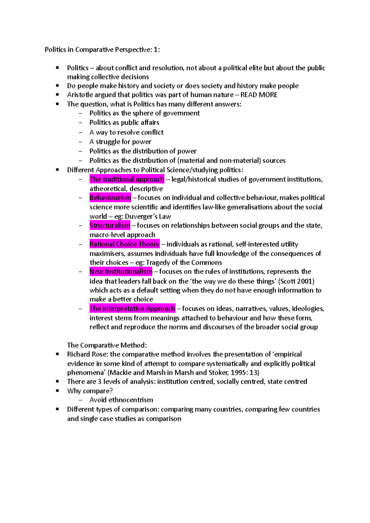 Politics in CP w1 - Politics in Comparative Perspective: 1: Politics ...