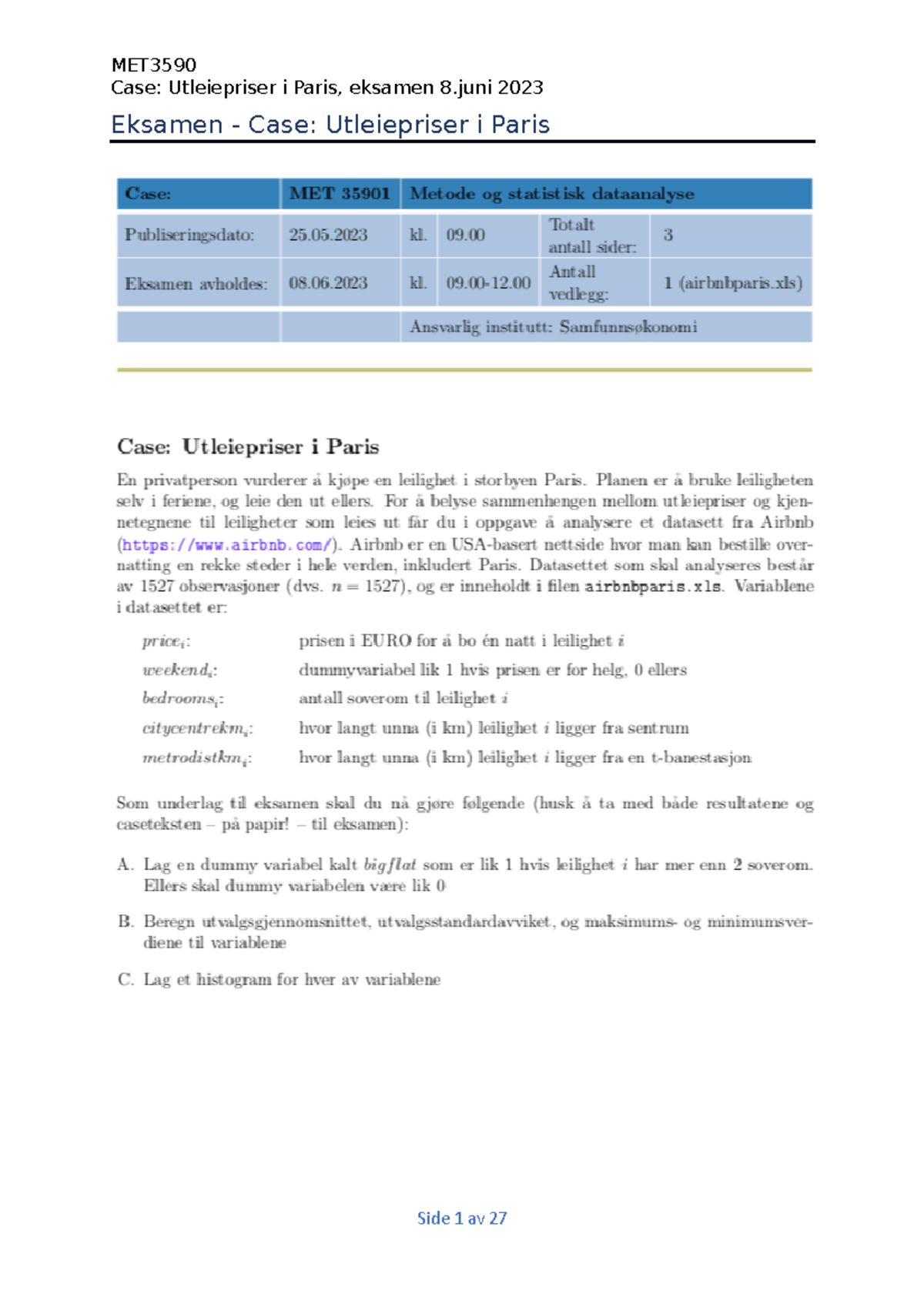 Eksamen-Case-Utleiepriser-i-Paris Riktig - Case: Utleiepriser i Paris ...