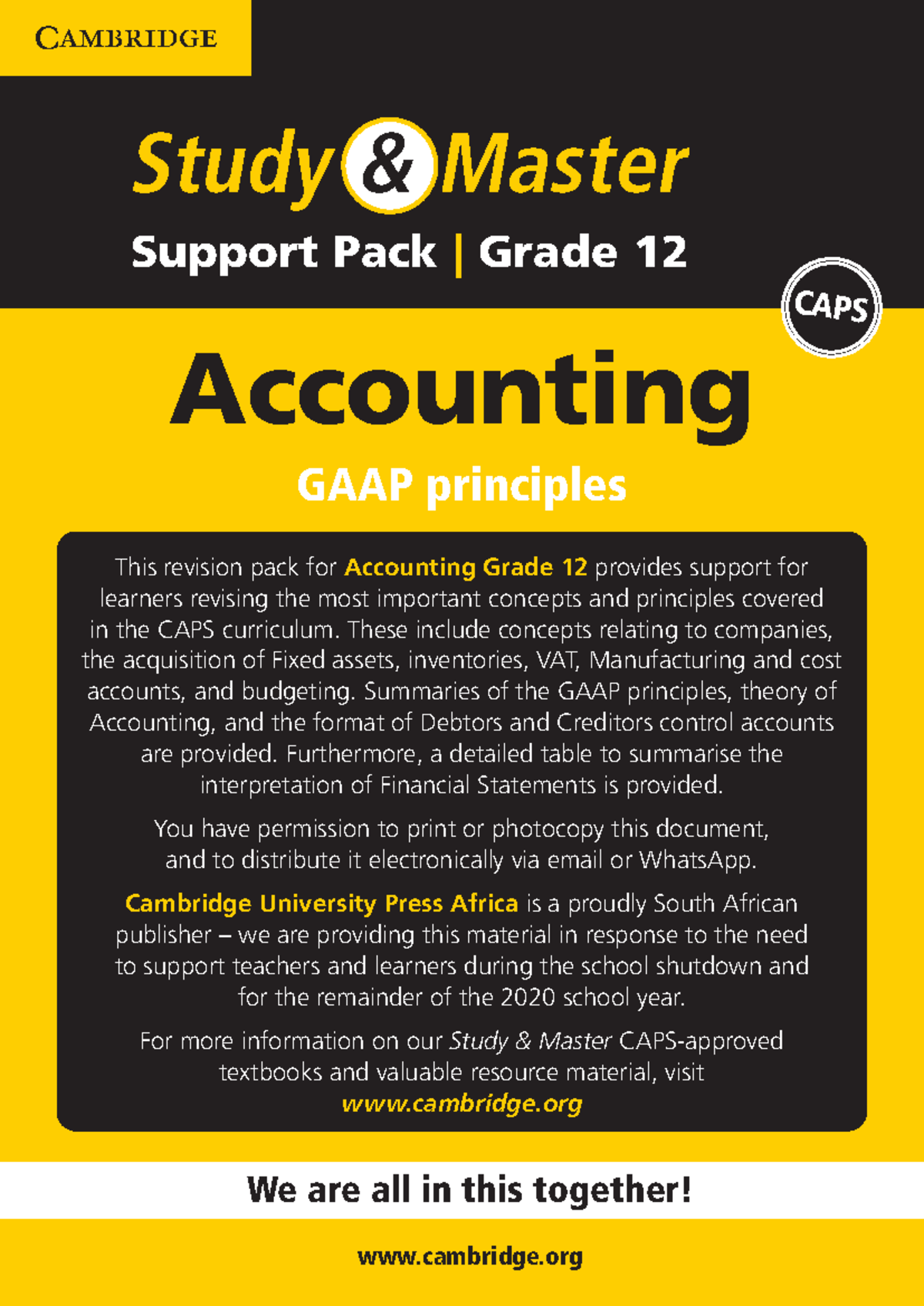 GAAP Principles - Support Pack | Grade 12 Study & Master CAPS We are ...