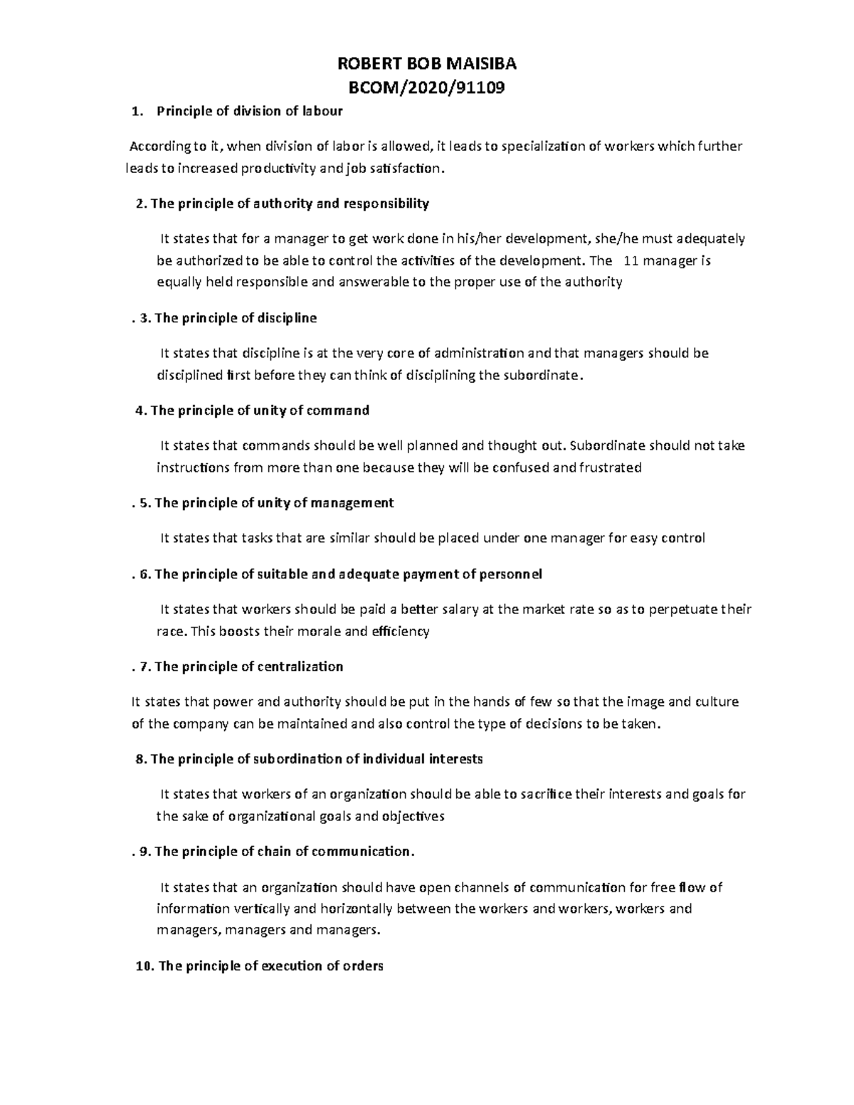 Principles OF Management Assignment (BRM) - ROBERT BOB MAISIBA BCOM ...