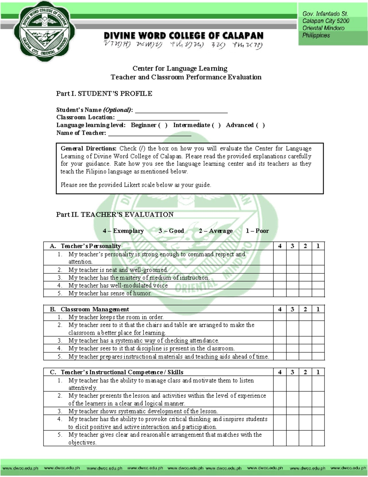 Center for Language Learning Survey - Copy - Center for Language ...