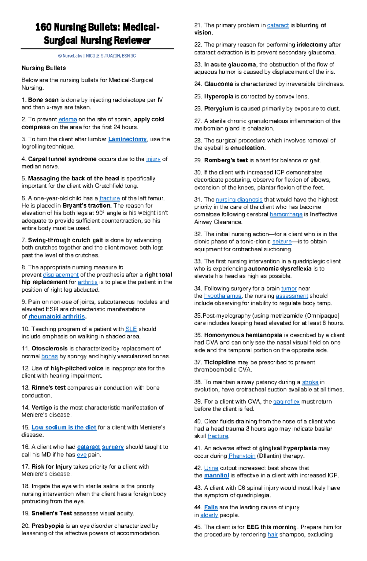 160 Nursing Bullets - 160 Nursing Bullets: Medical- Surgical Nursing ...