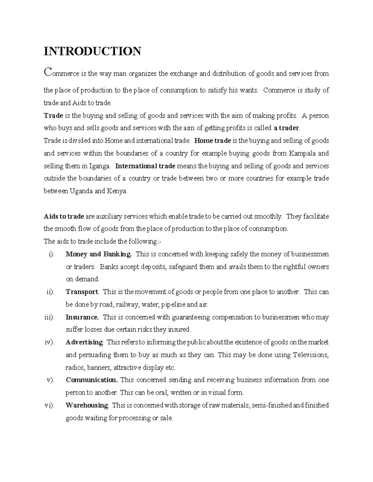 S.2 Commerce Notes - INTRODUCTION Commerce is the way man organizes the ...