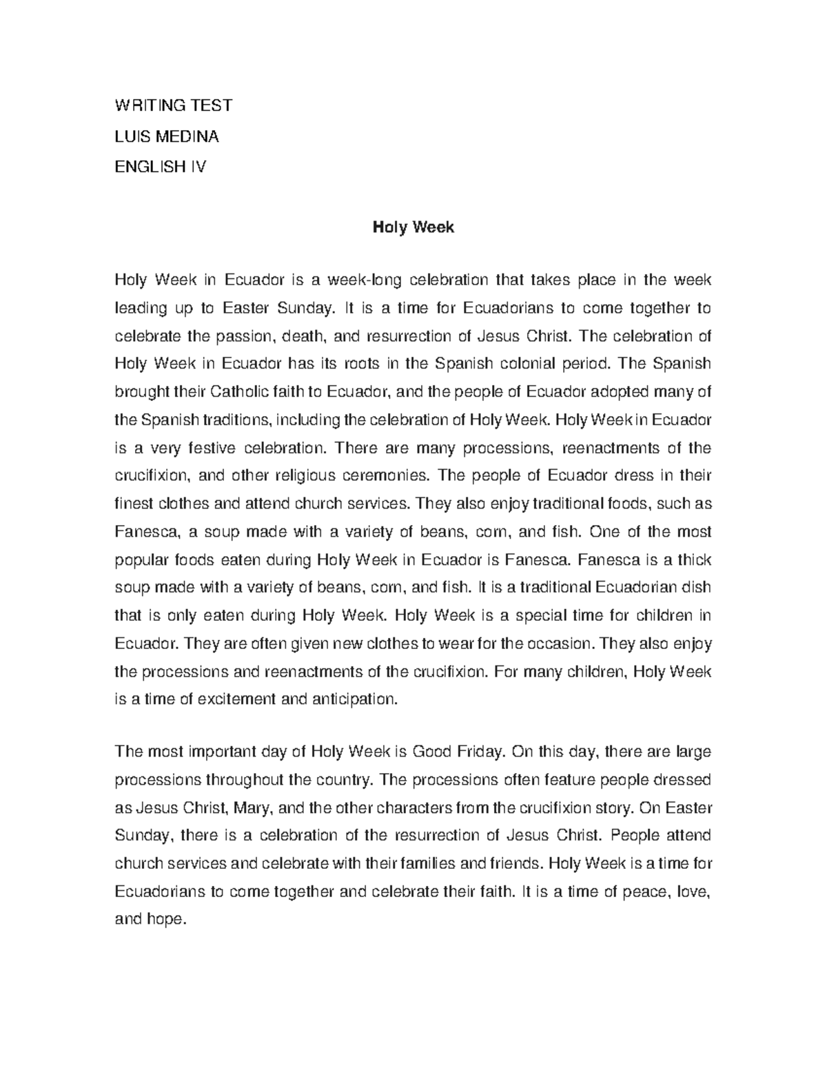 LUIS Medina Writing AND Grammar TEST - WRITING TEST LUIS MEDINA ENGLISH ...