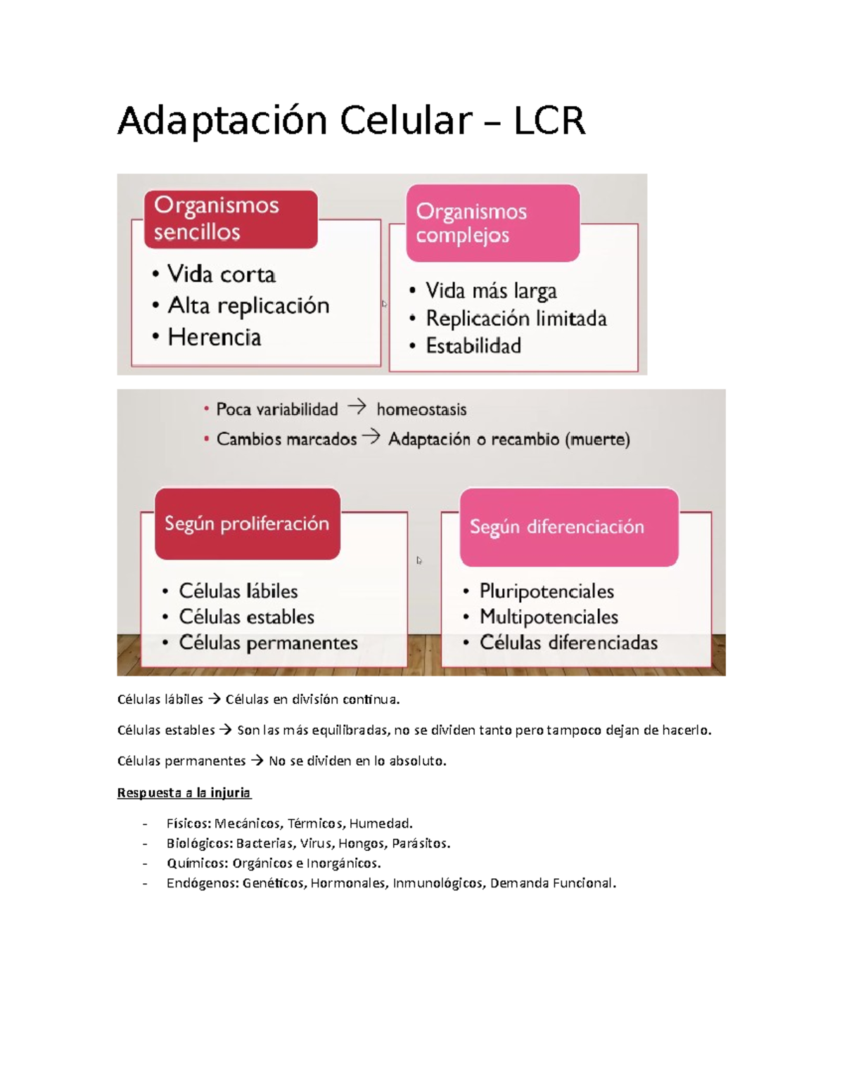 6- Adaptación Celular - Adaptación Celular – LCR Células lábiles ...