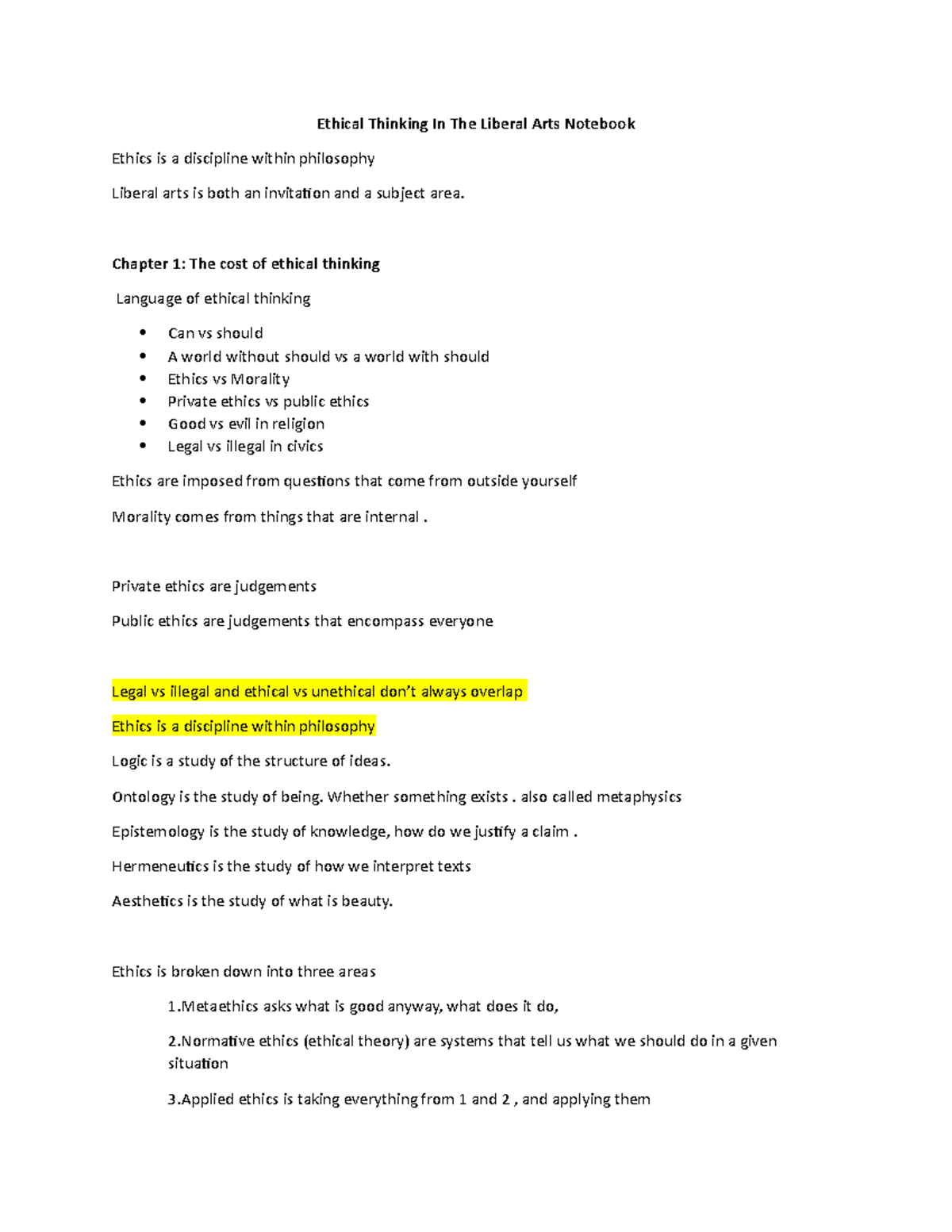 Ethical Thinking In the liberal arts notebook - Ethical Thinking In The ...