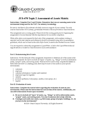 Tap 1 - Worksheet - JUS-470 Topic 1 TAP Part I: Overview of Assessment ...
