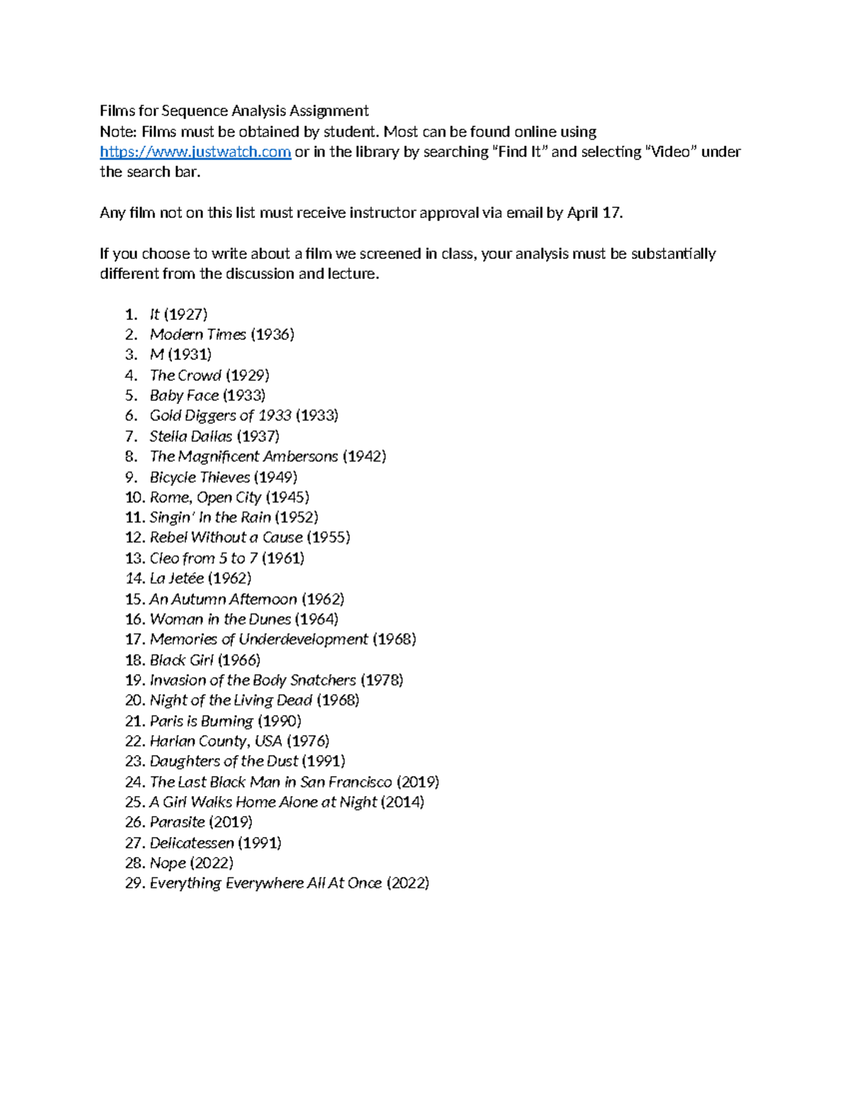 2023 Film List Sequence Analysis - Films for Sequence Analysis ...