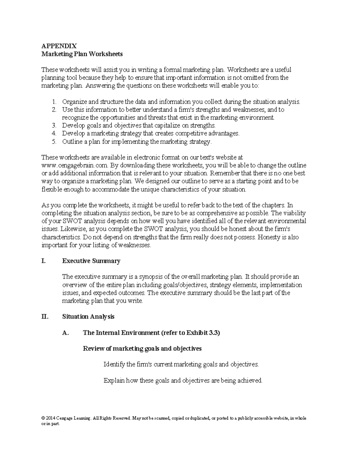 Marketing Plan - APPENDIX Marketing Plan Worksheets These worksheets ...