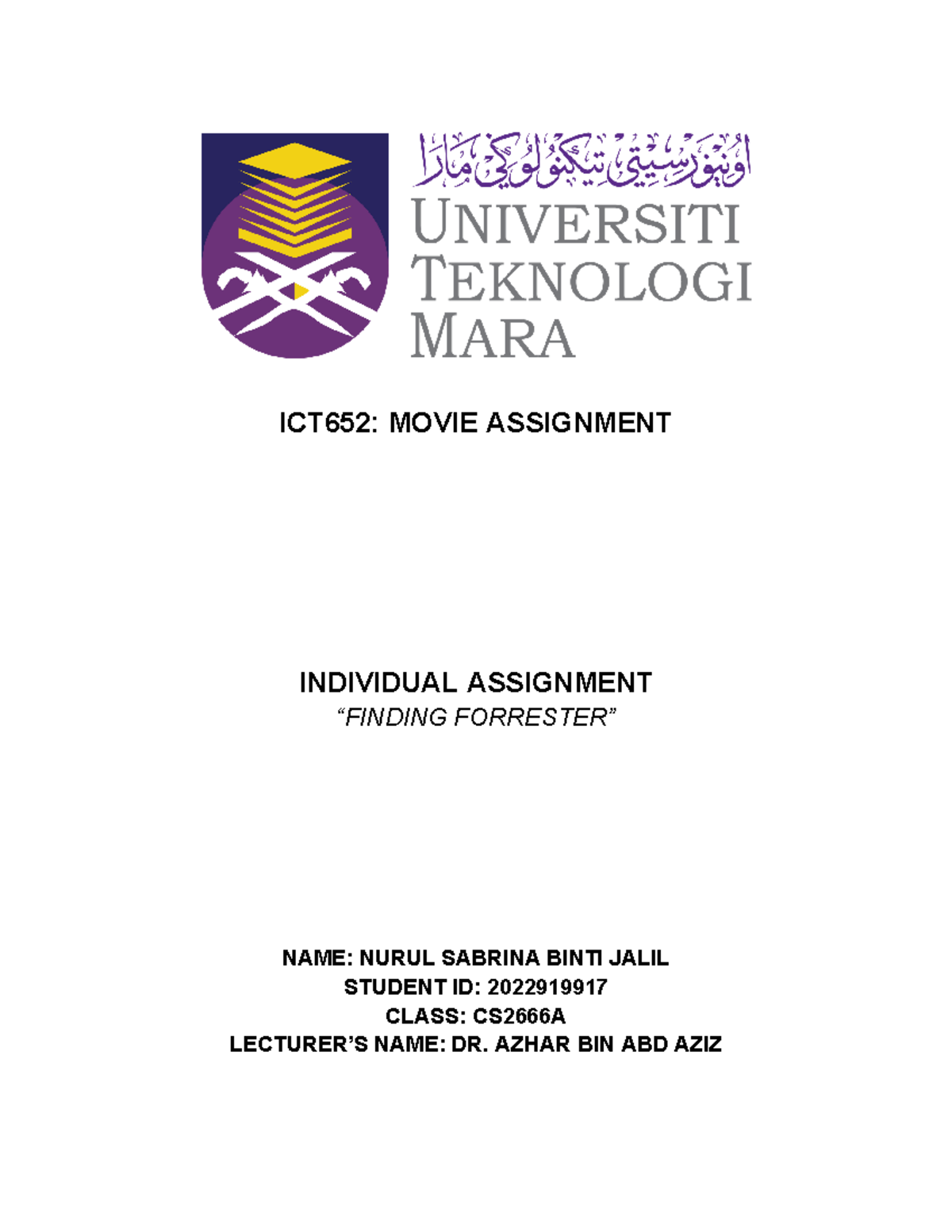 Movie Assignment Nurul Sabrina Binti Jalil - ICT652: MOVIE ASSIGNMENT ...