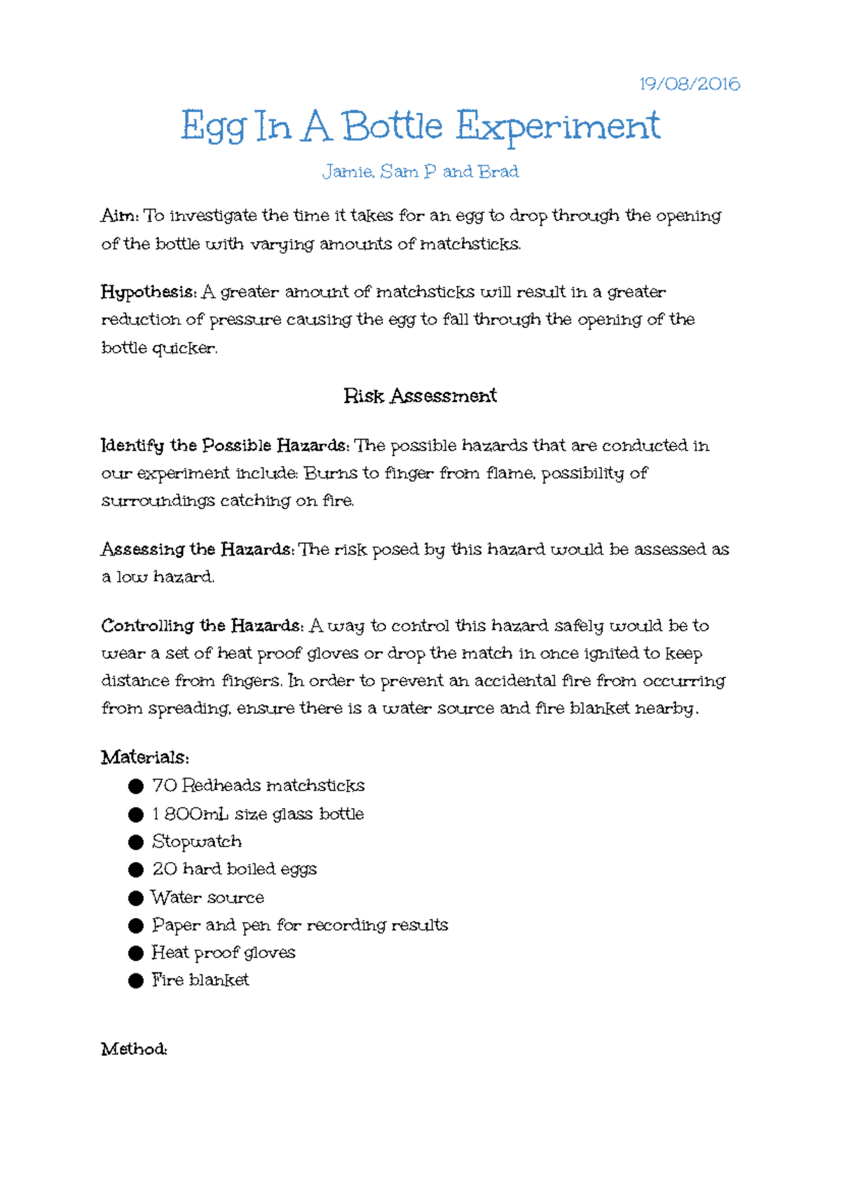 Assessment Task 3-Jamie Sam Pand Brad - 19/08/ Egg In A Bottle ...