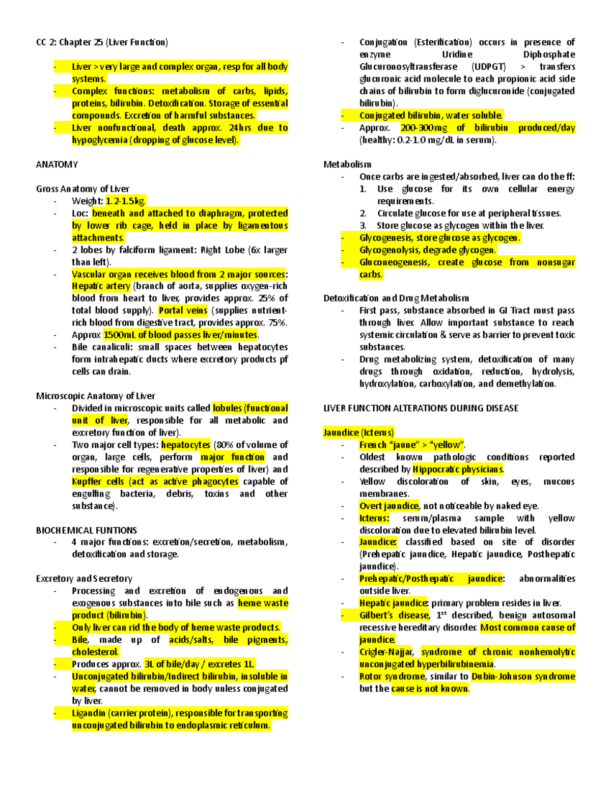Liver-function-notes - CC 2: Chapter 25 (Liver Function) - Liver > very ...