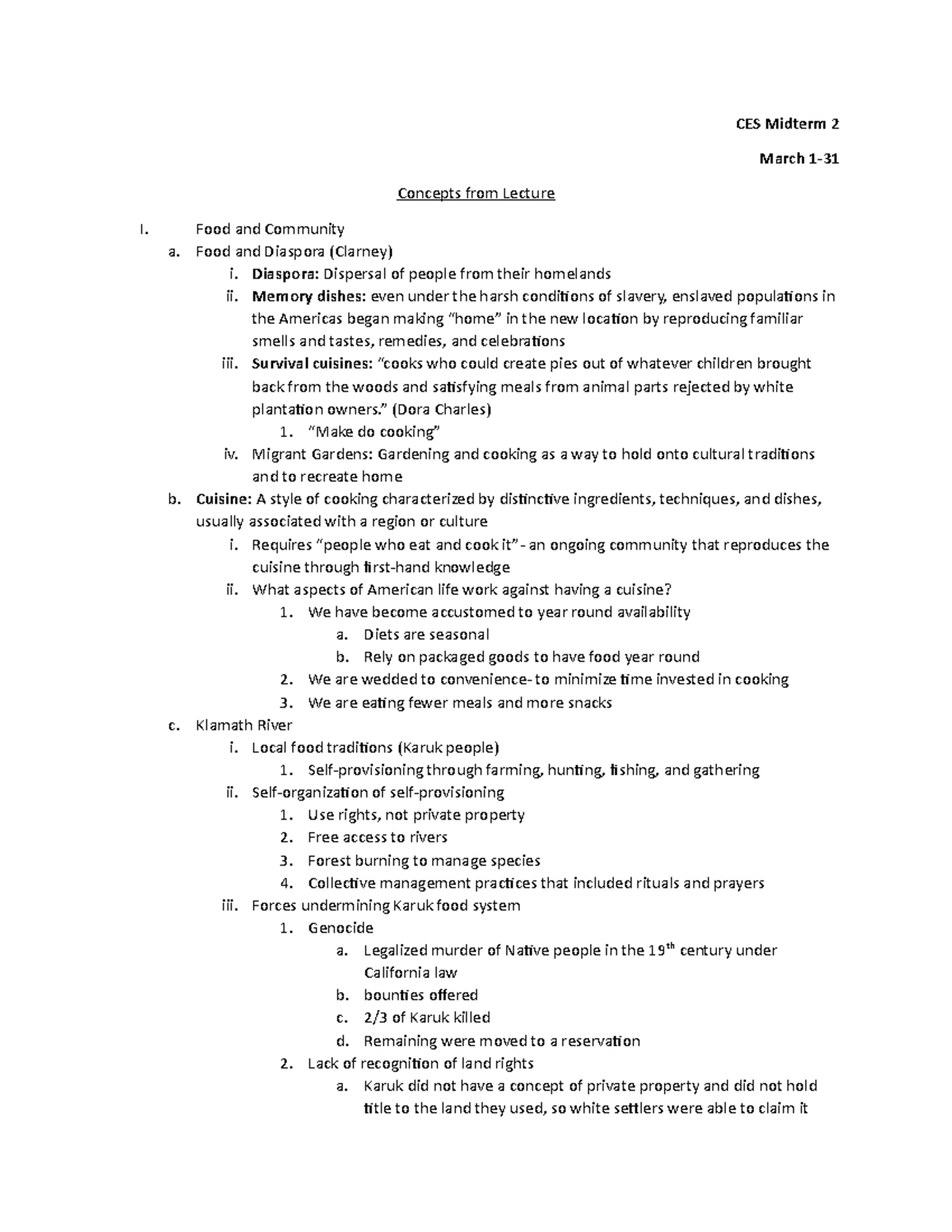 CES Midterm 2 Study Guide - CES Midterm 2 March 1- Concepts from ...