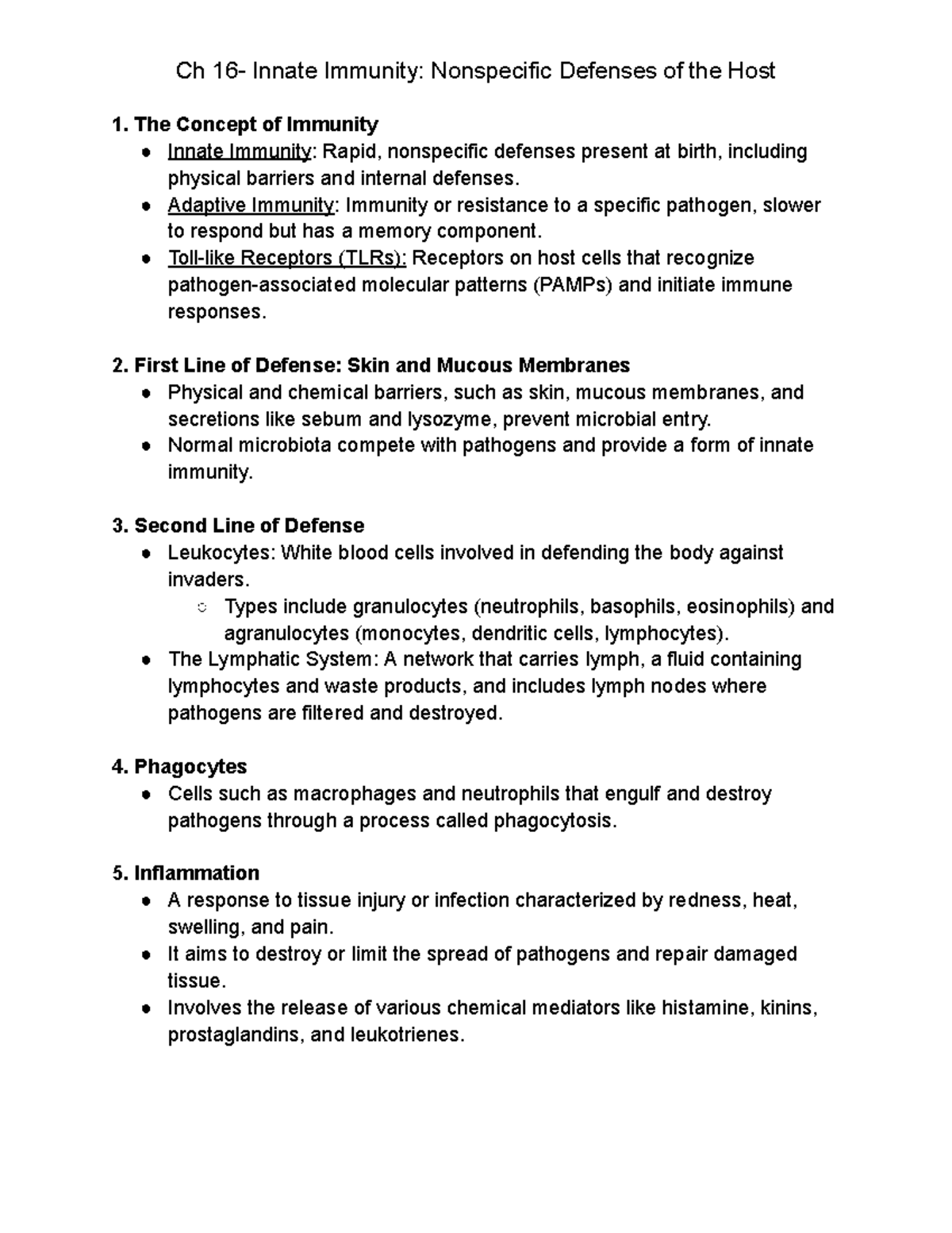 Ch 16- Innate Immunity Nonspecific Defenses of the Host - The Concept ...