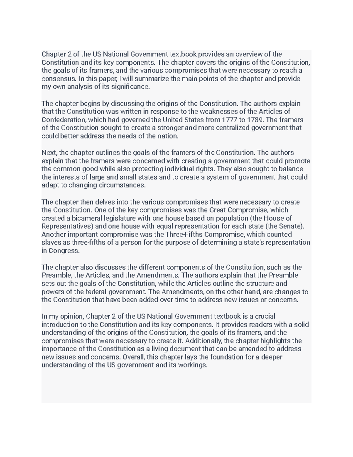 US National Government - The chapter covers the origins of the ...