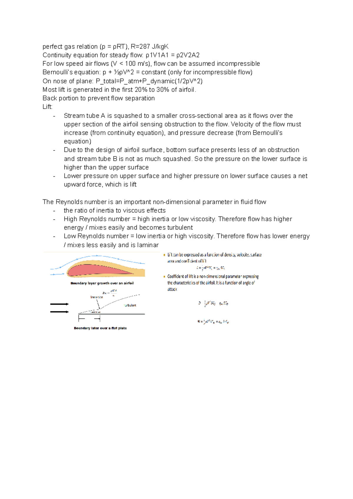 Ma1700 summaries - perfect gas relation (p = ρRT), R=287 J/kgK ...