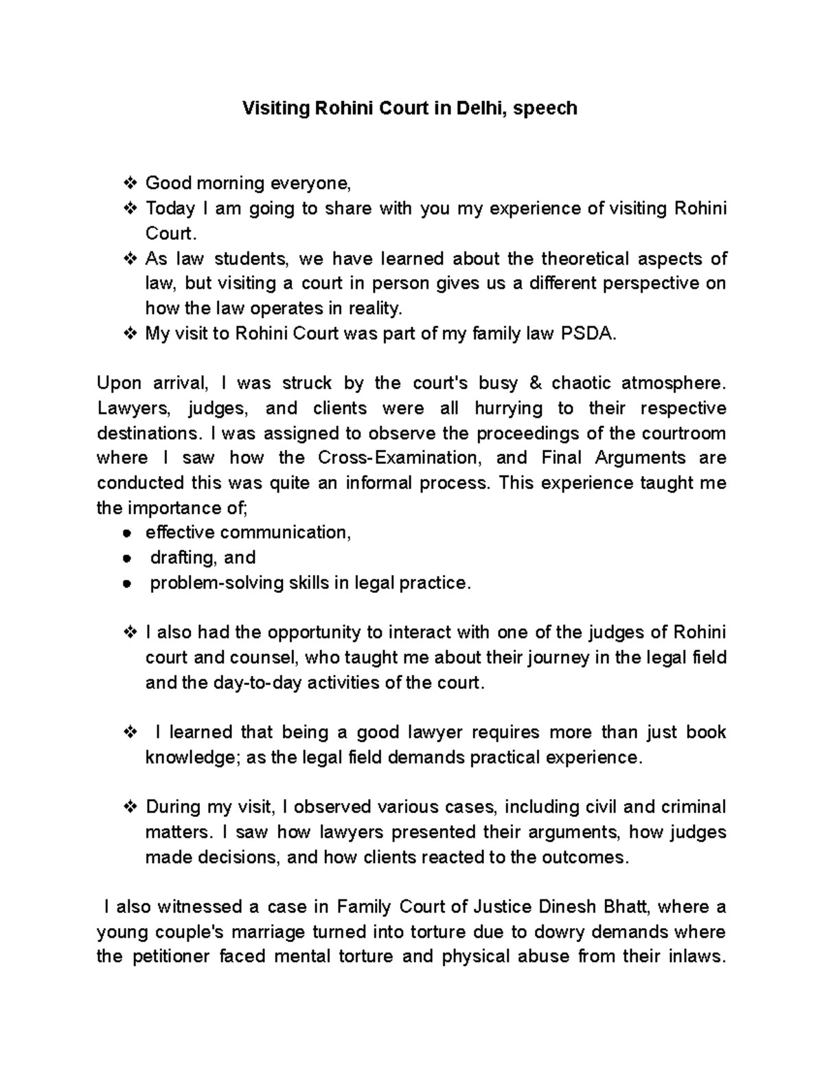 Court speech - Visiting Rohini Court in Delhi, speech Good morning ...