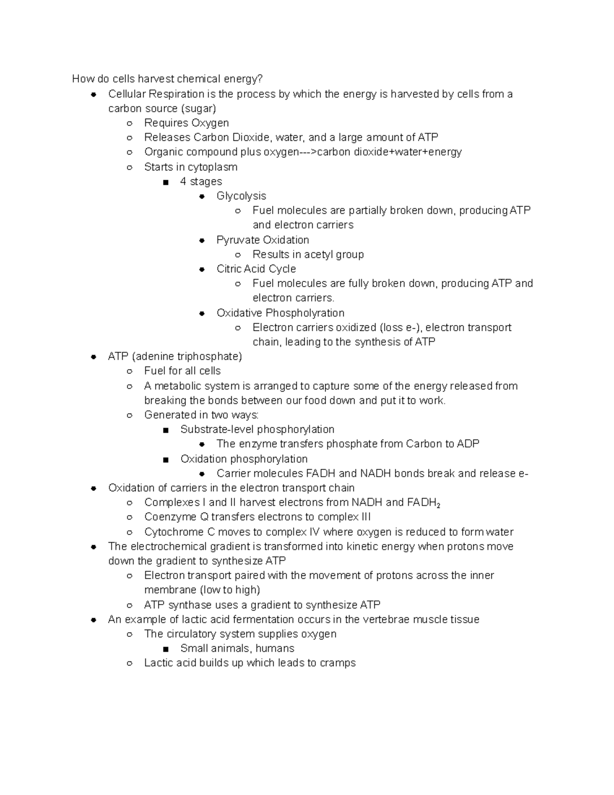 Chapter 7 Notes - Cellular Respiration/ATP - How do cells harvest ...