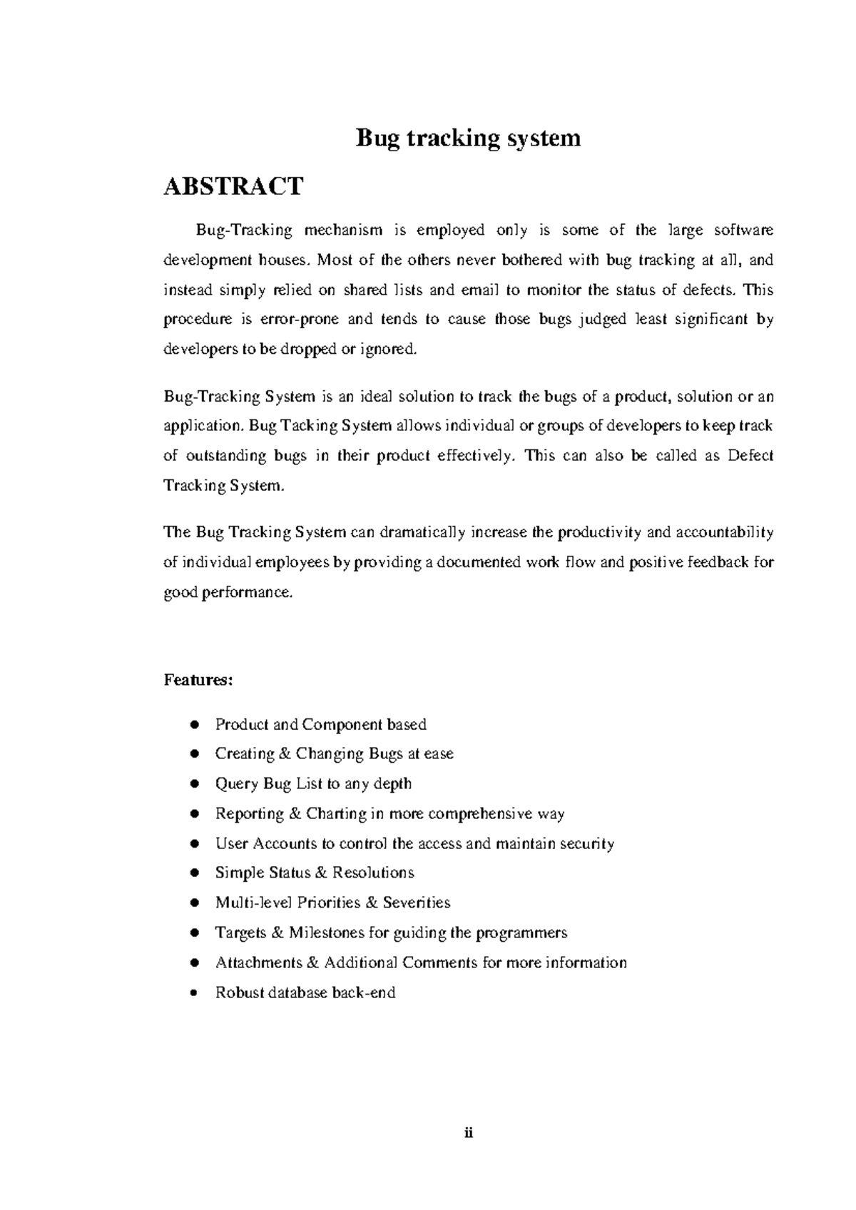 440500995 Bug Tracking System - ii Bug tracking system ABSTRACT Bug ...