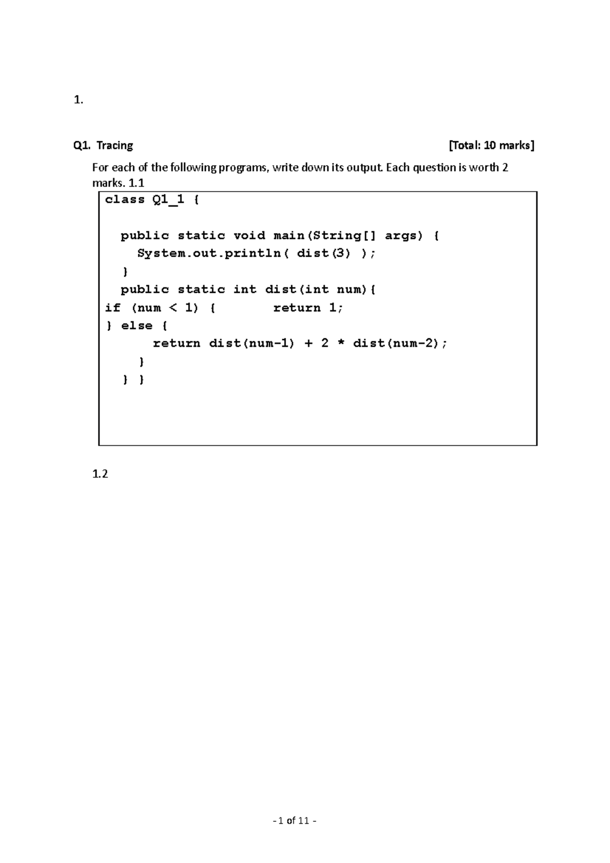 Exam 17s1 Programming Language 1 Q1 Tracing Total 10 Marks For Each Of The Following
