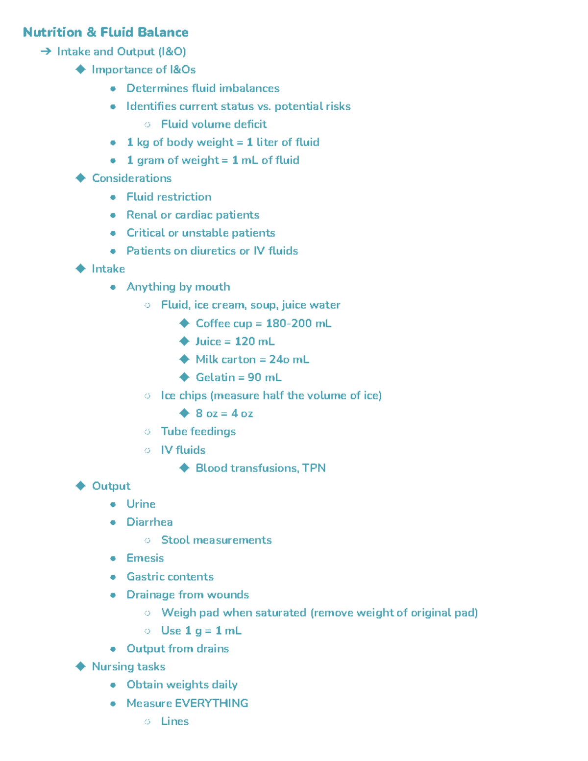 Nutrition - Study Guide - Nutrition & Fluid Balance Intake and Output ...