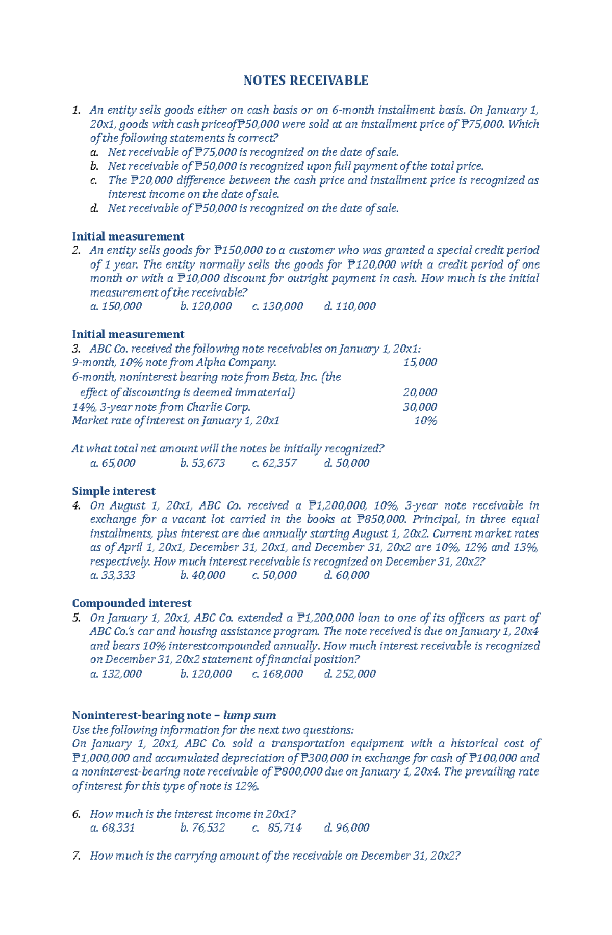 Notes- Receivable - Accounting - NOTES RECEIVABLE An entity sells goods ...