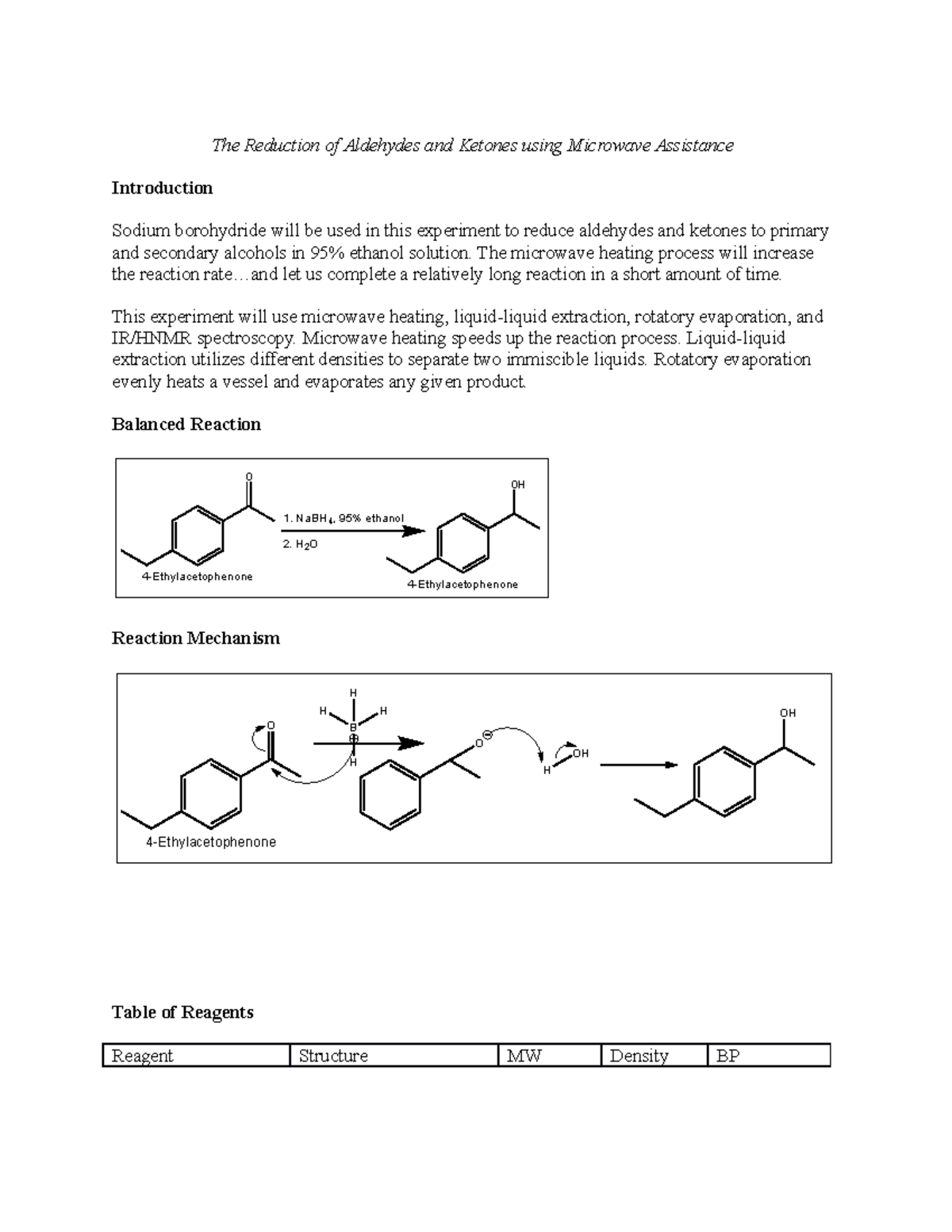Prelab 7 - The Reduction of Aldehydes and Ketones using Microwave ...
