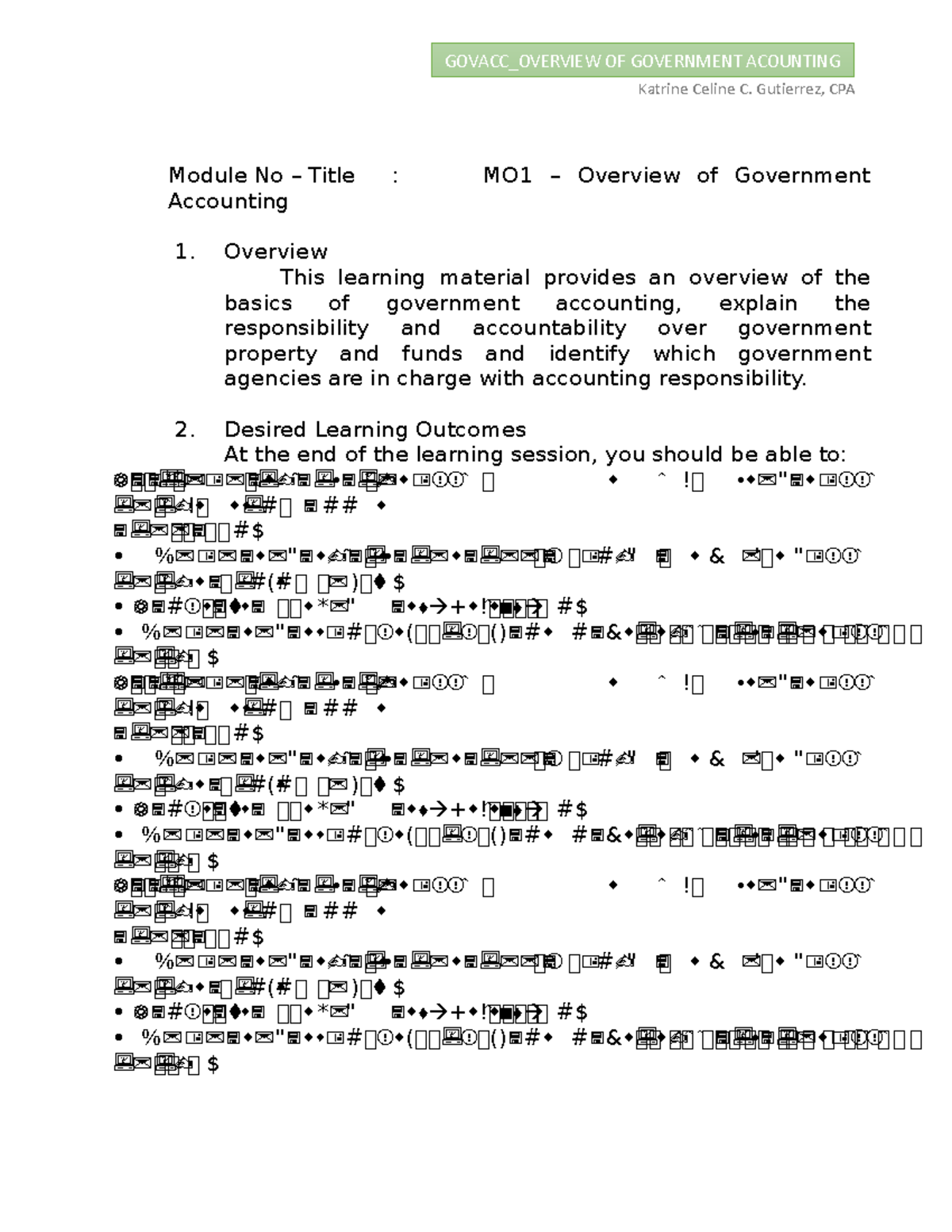 Gov Acc-HO-No - govacc chap 1 - Katrine Celine C. Gutierrez, CPA Module No – Title : MO1 ...