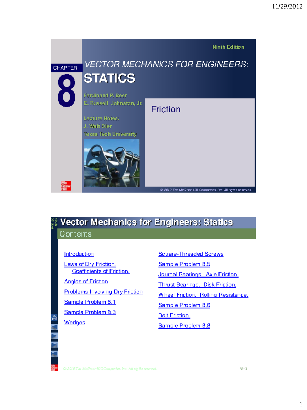 Ch08 - Lecture notes 8-9 - VECTOR MECHANICS FOR ENGINEERS: STATICS ...