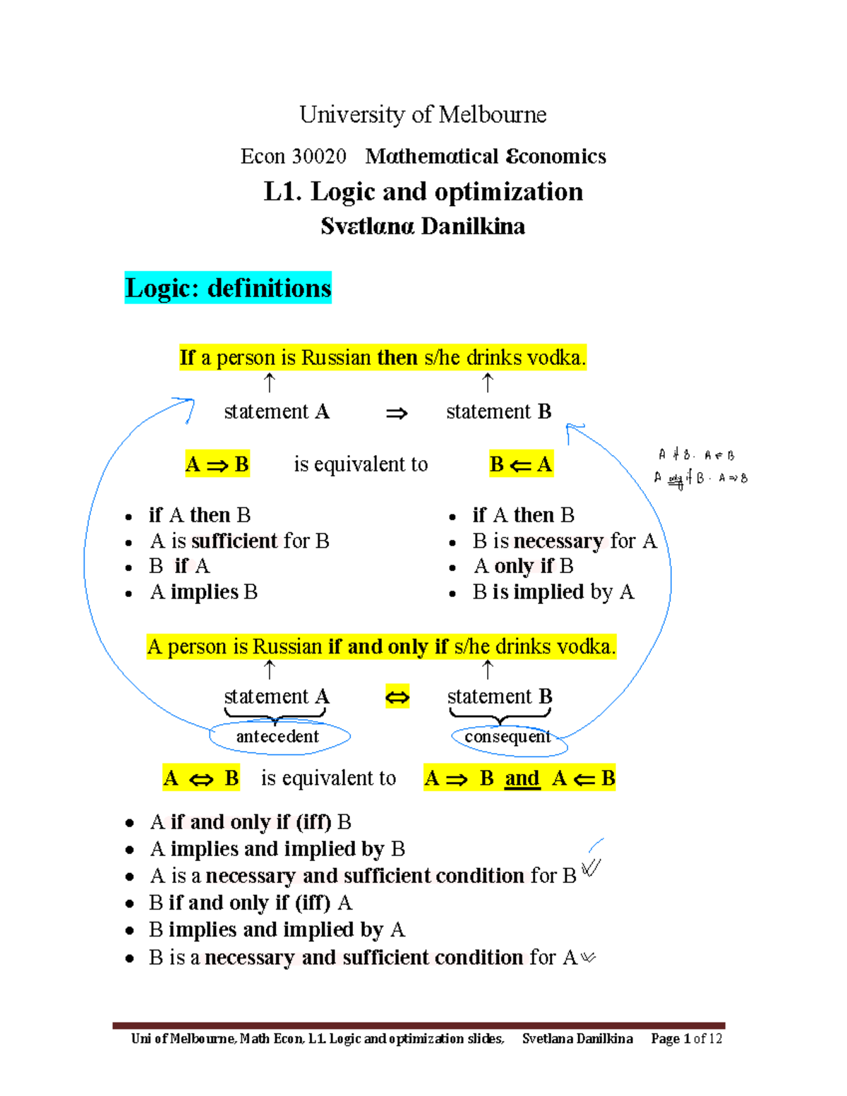 Econ30020 L1. Logic and optimisation slides - Warning: Error during font loading: XMLHttpRequest ...