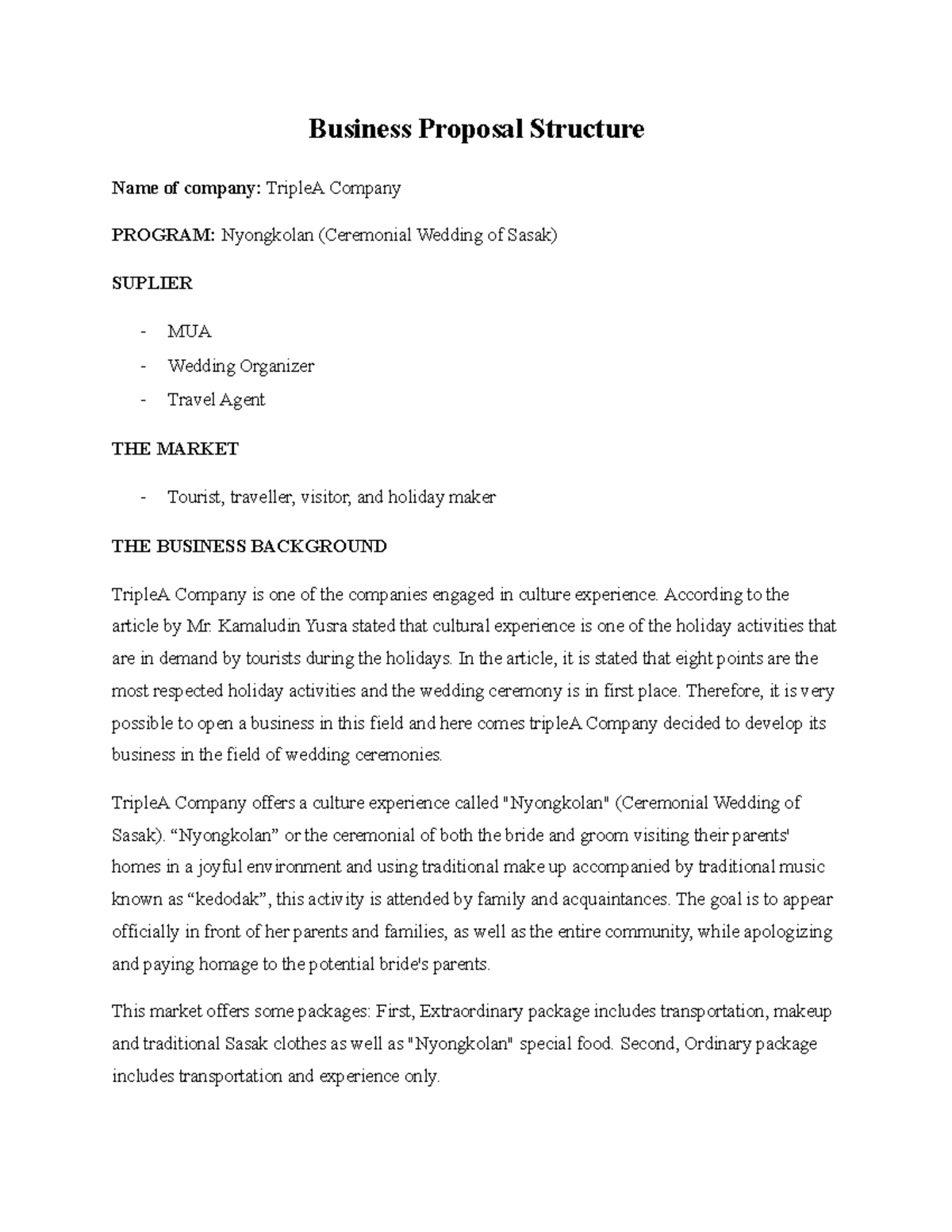 Triple A Company - Bisnis Proposal - Business Proposal Structure Name ...