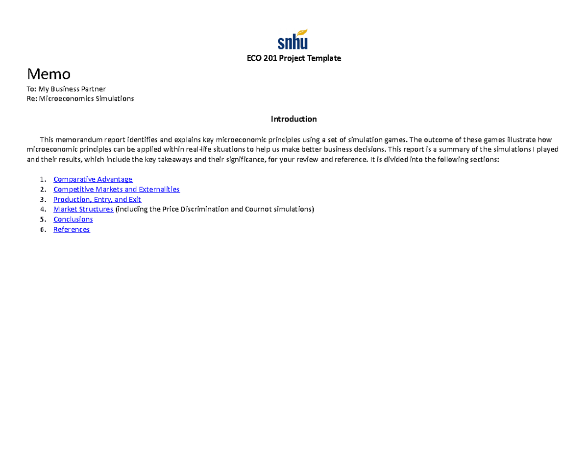 4-2 Simulation Checkpoint Assignment - ECO 201 Project Template Memo To ...