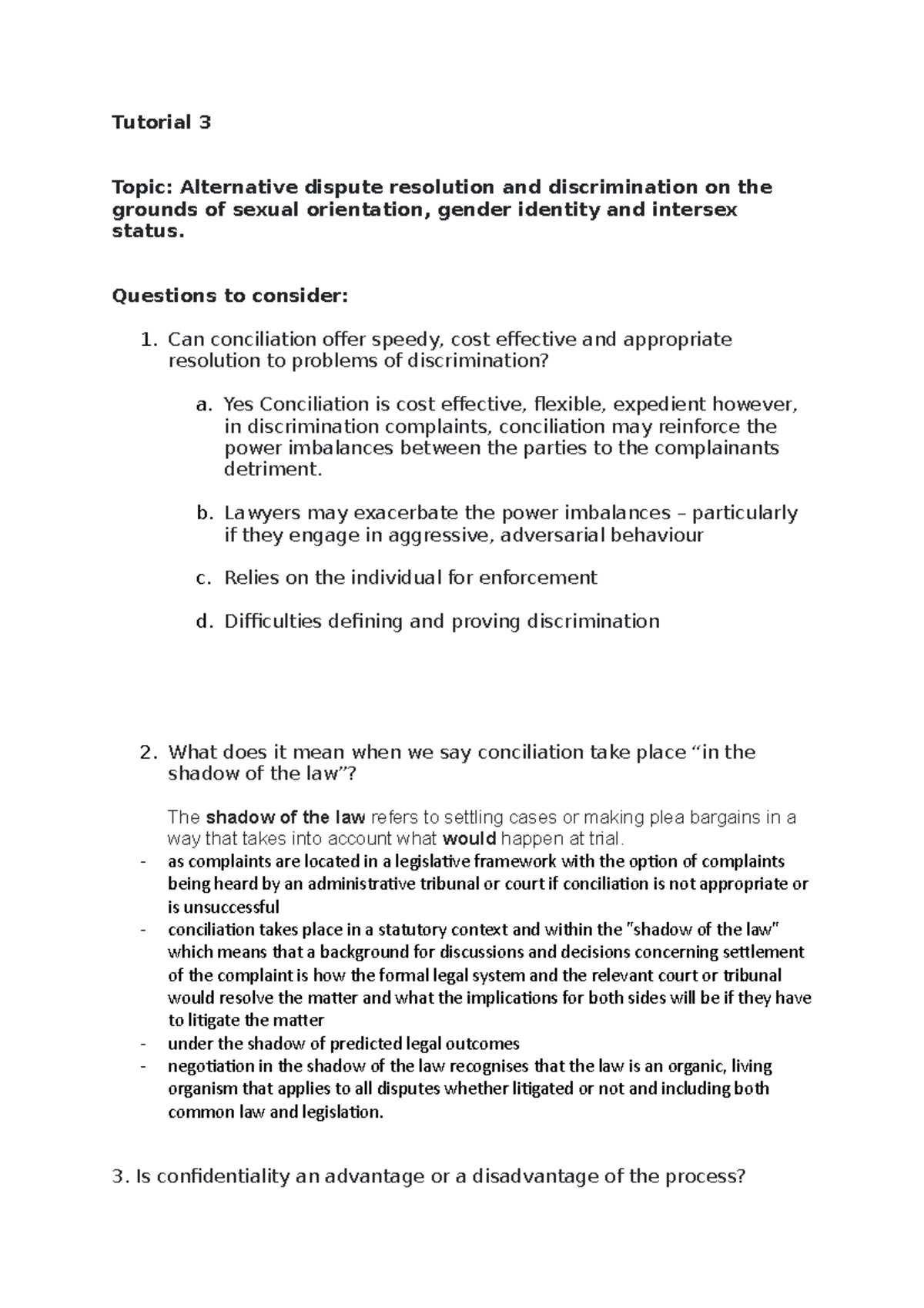 Tutorial week 4 - Tutorial 3 Topic: Alternative dispute resolution and ...