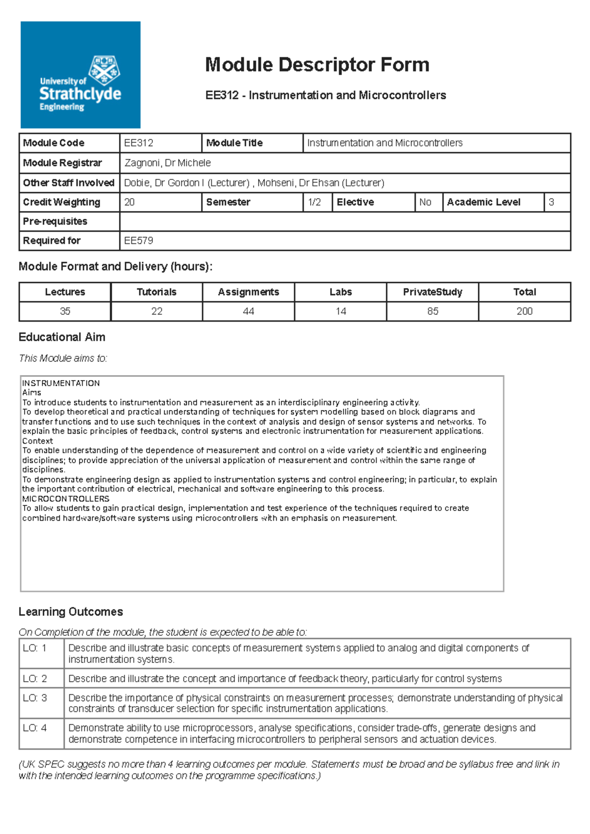 EE312 - Instrumentation and Microcontrollers - MDF 2022-2023 - Module ...