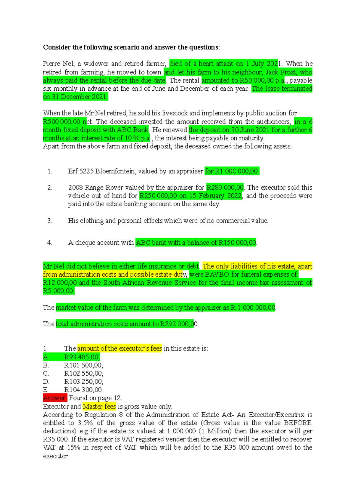 TUT 8 and memo answers - Consider the following scenario and answer the ...
